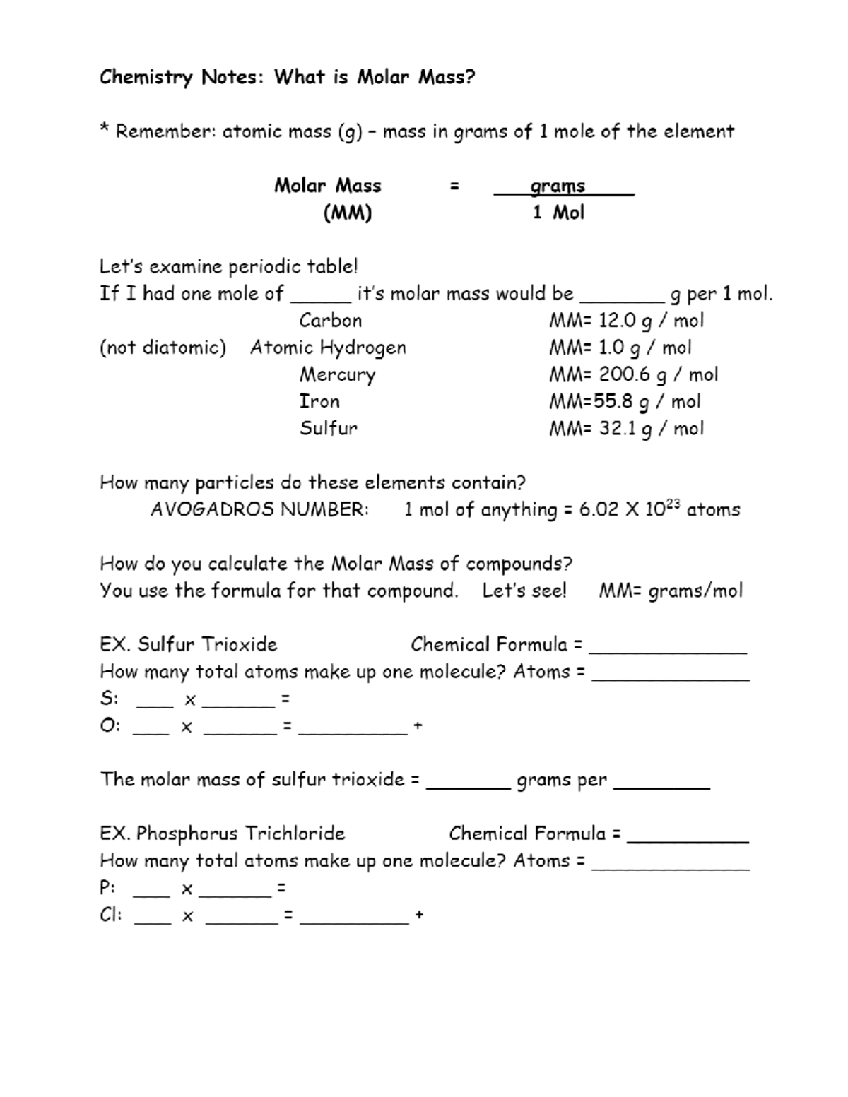 Molar Mass Notes - Chemical Engineering - Studocu