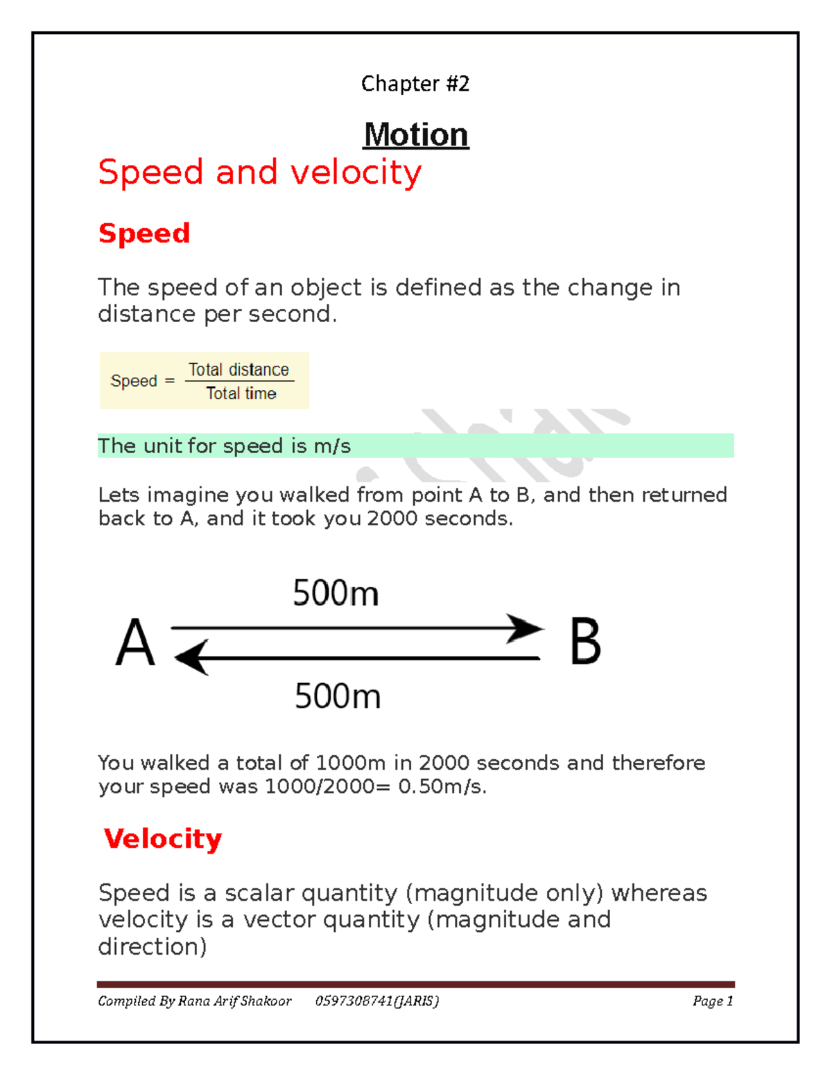 Chapter 2: Motion, Speed, Velocity, and Acceleration Concepts - Studocu