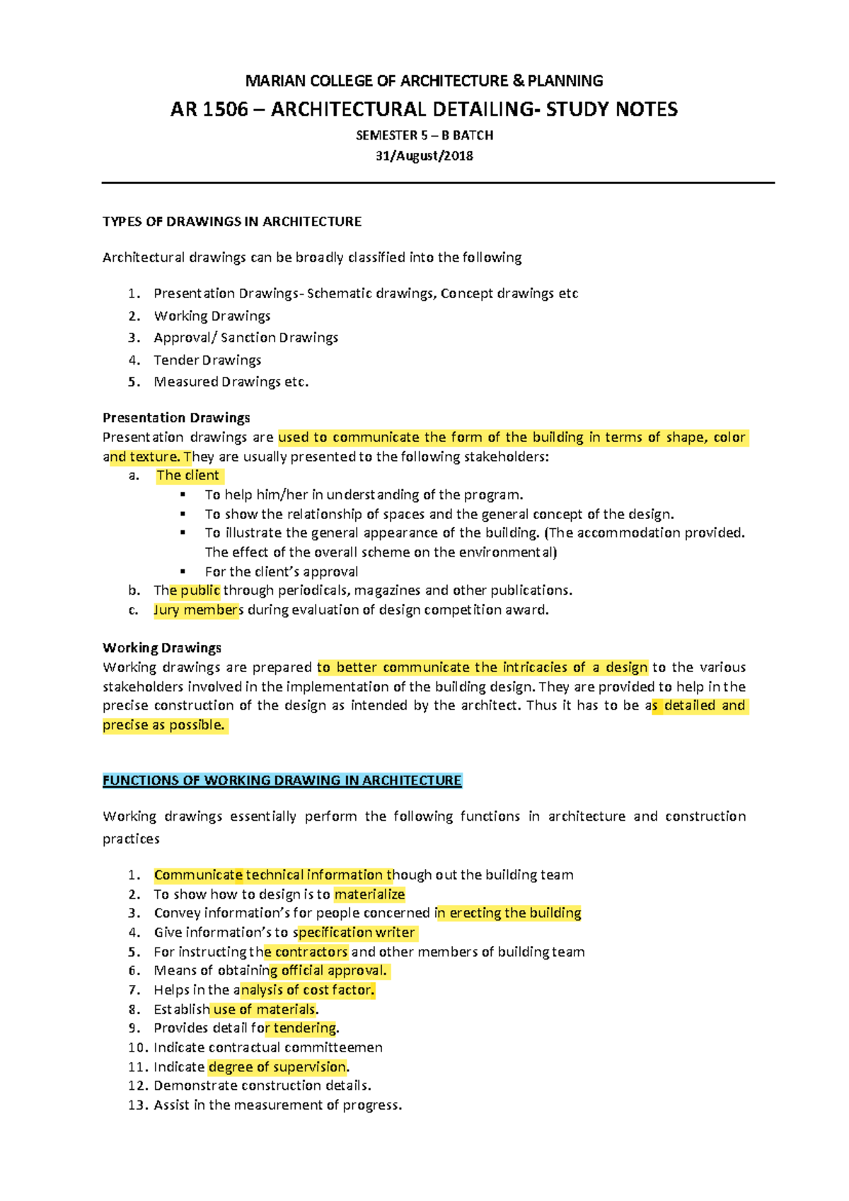 Architectural Detailing Notes - MARIAN COLLEGE OF ARCHITECTURE ...