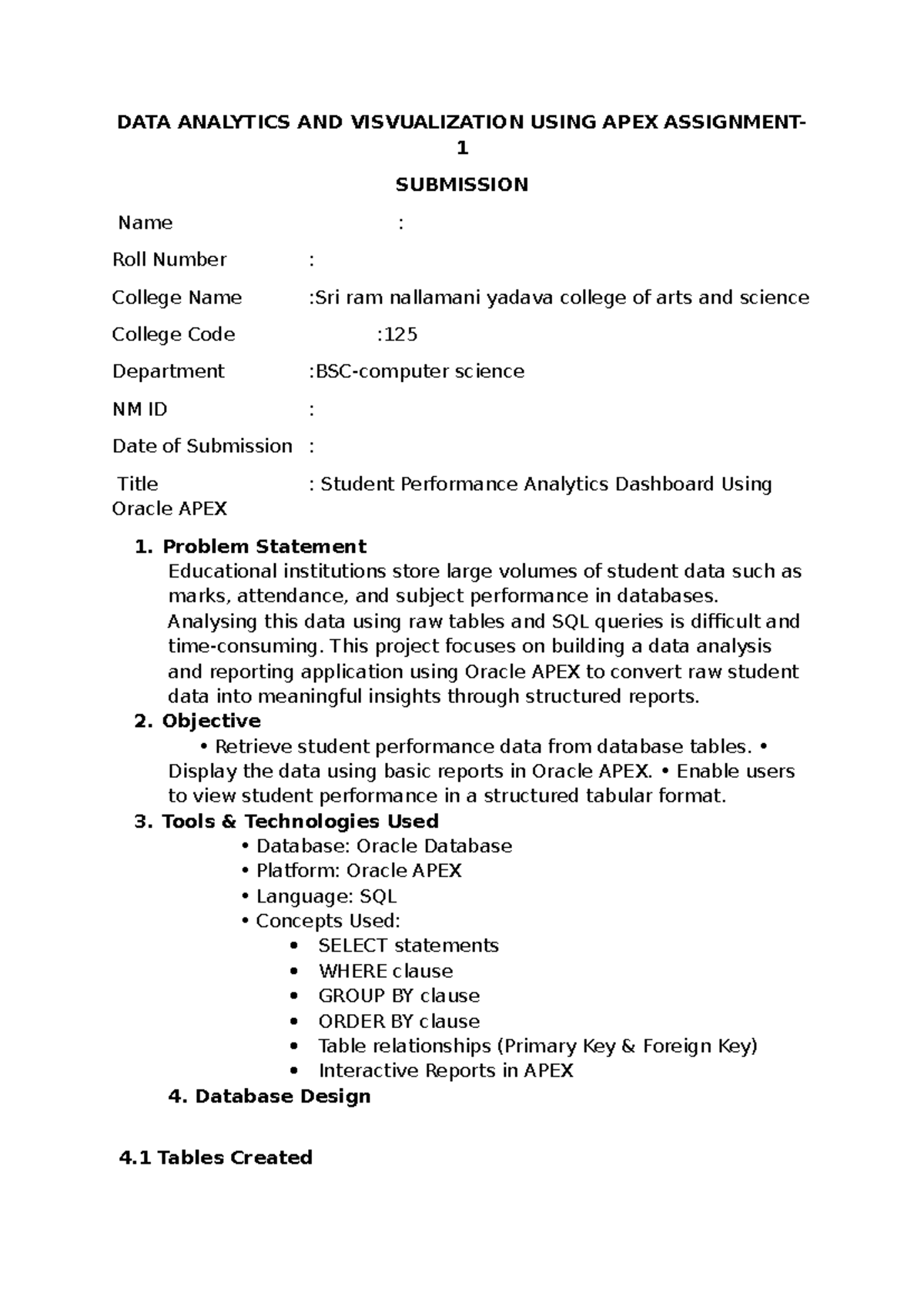 DATA ANALYTICS AND VISUALIZATION USING APEX - ASSIGNMENT 1 - Studocu