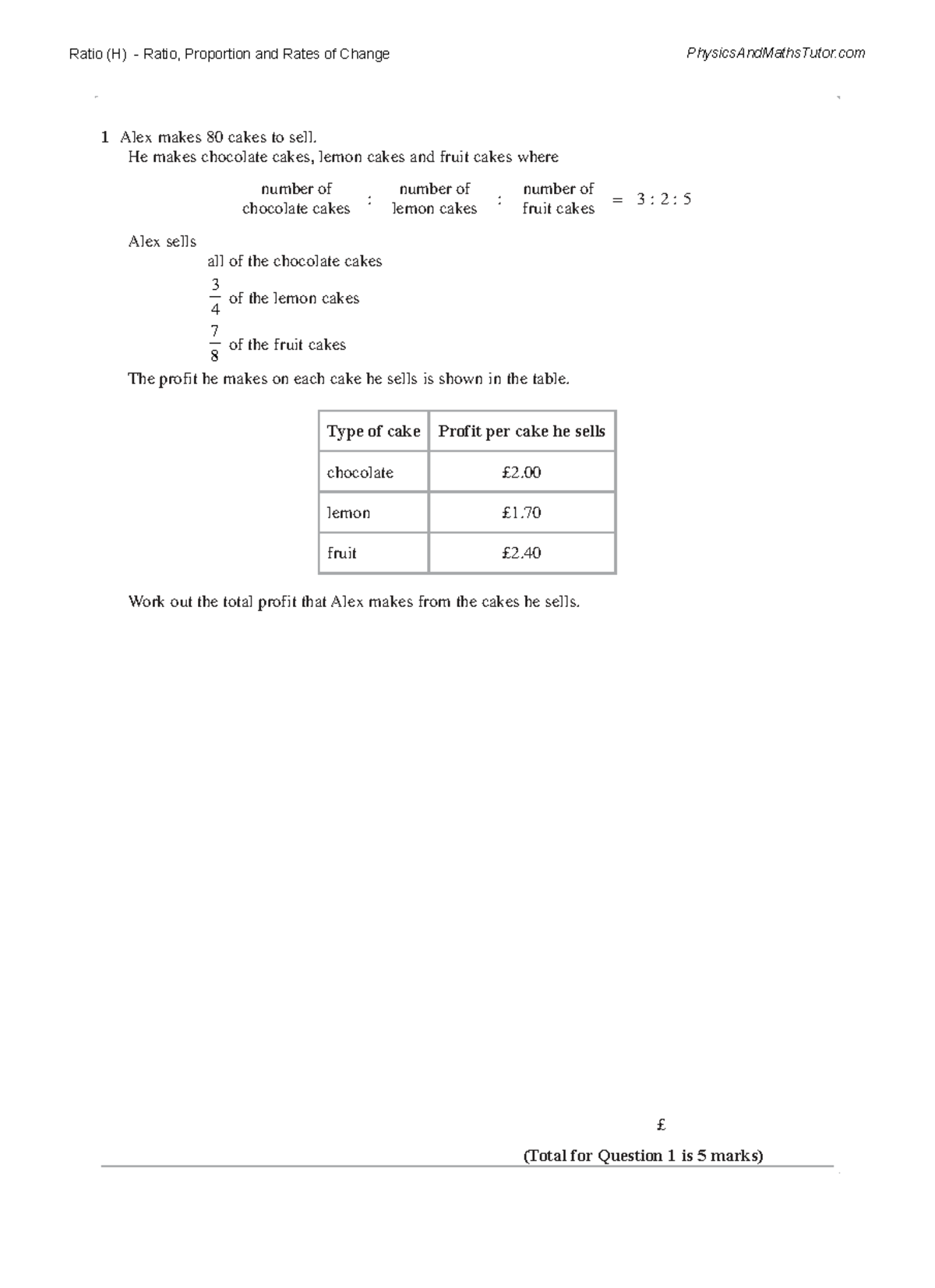Ratio (H) Questions on Proportion and Rates of Change QP - Studocu