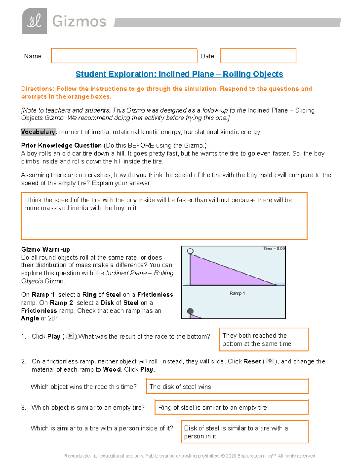 Inclined Plane Rolling Objects Exploration SE - Studocu