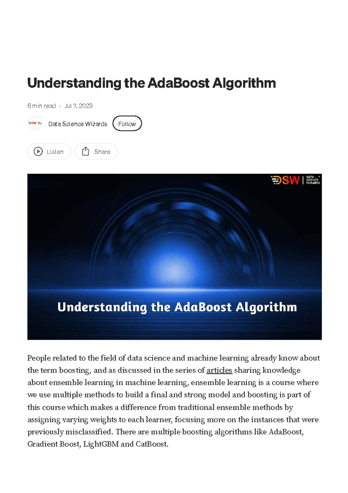 Understanding the AdaBoost Algorithm: A Comprehensive Guide - Studocu