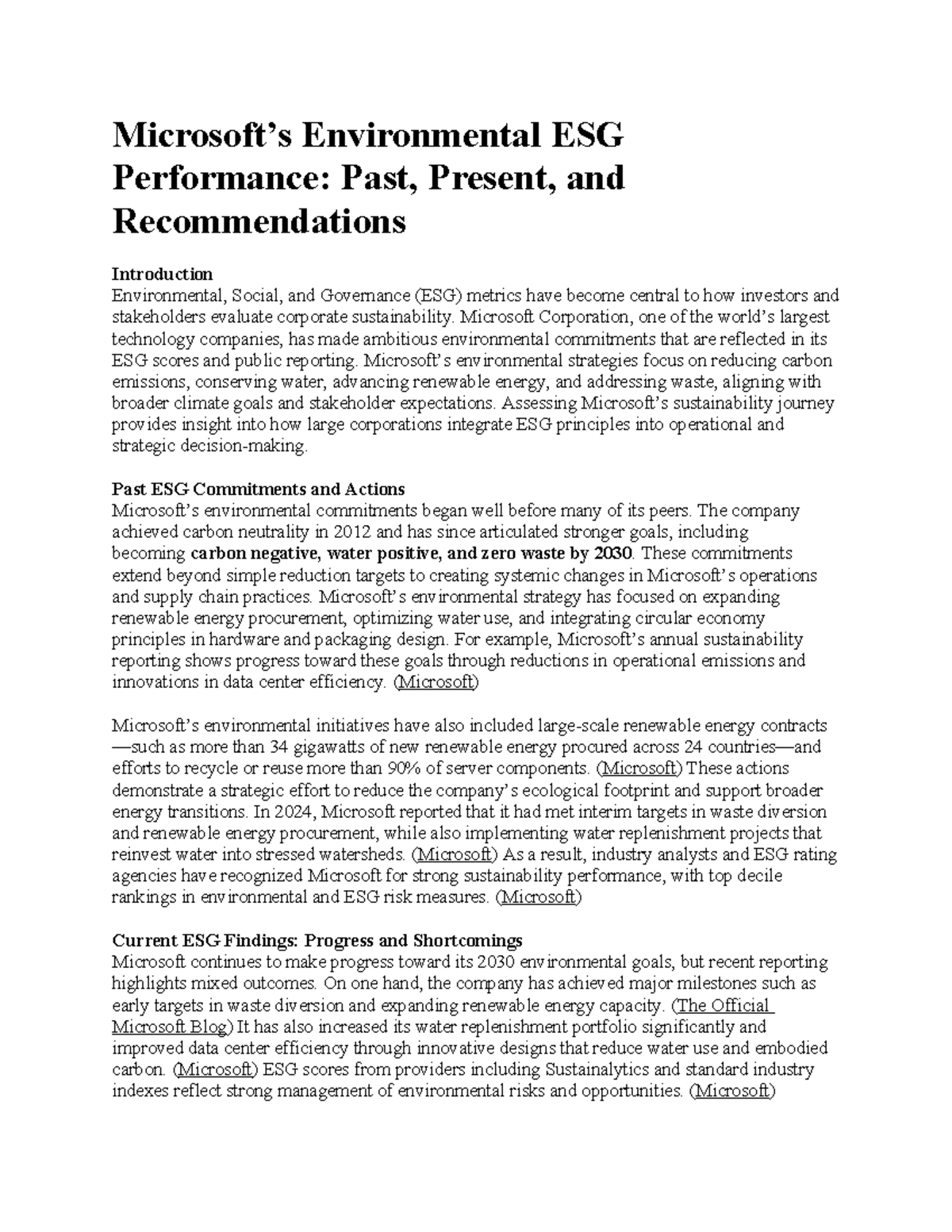 Week 4-2 Short Paper: Microsoft's Environmental ESG Performance ...
