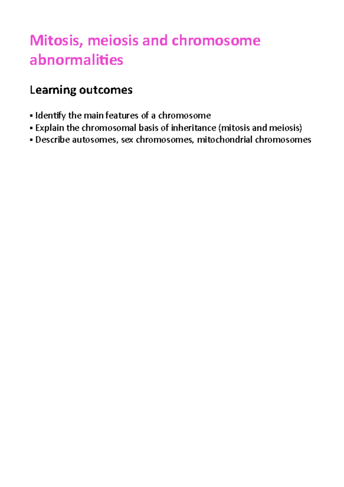 Mitosis, meiosis and chromosomal abnormalities notes - Mitosis, meiosis ...
