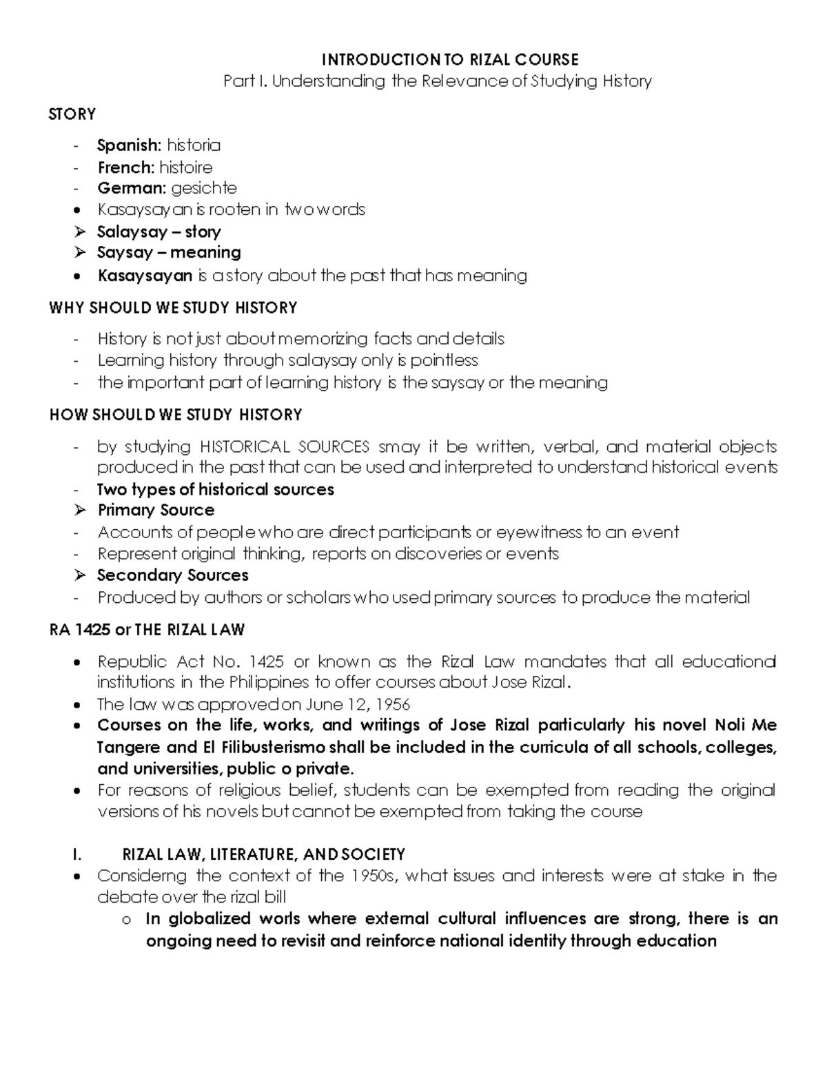 LIFE AND Works OF Rizal - INTRODUCTION TO RIZAL COURSE Part I ...