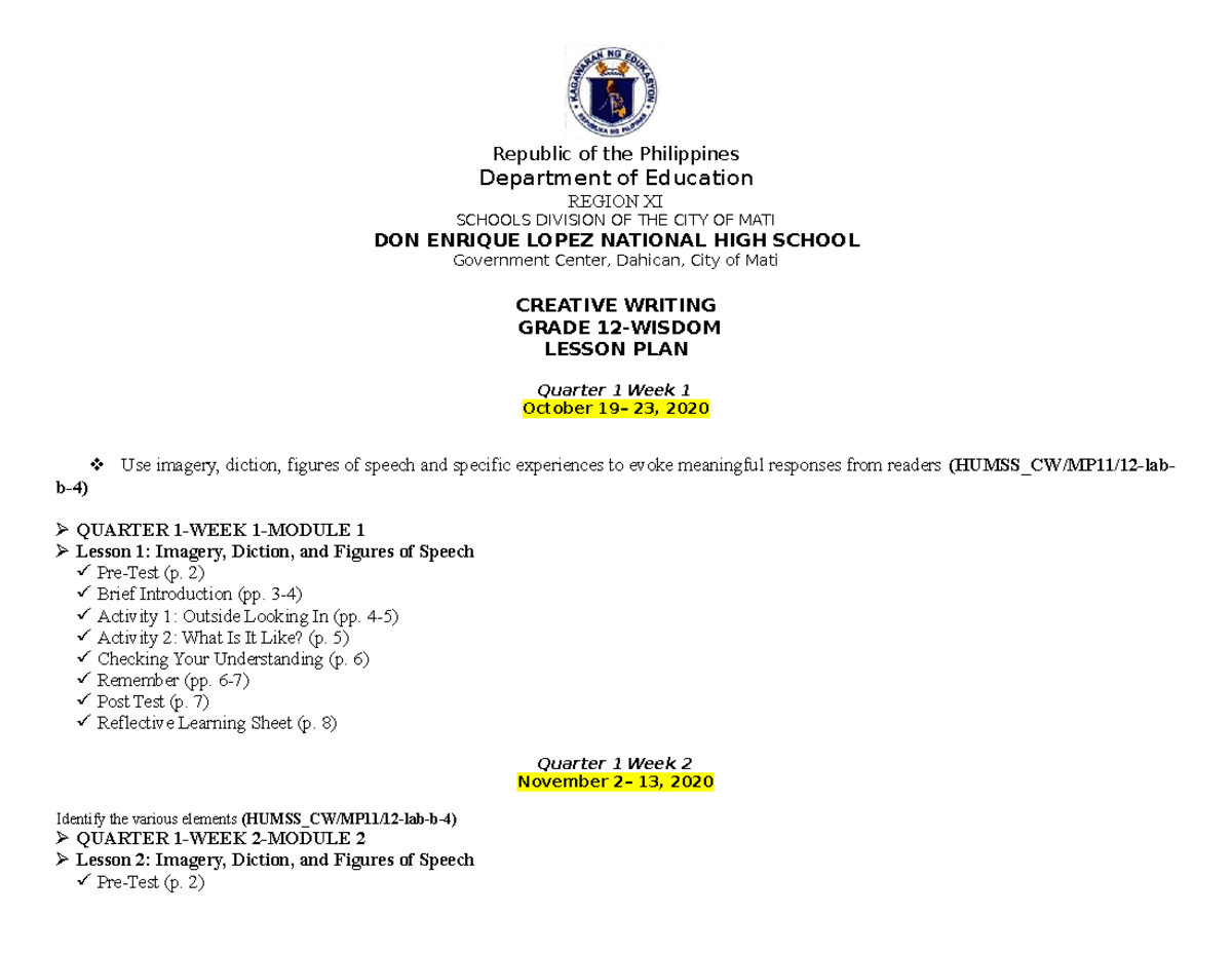 2020 Lesson PLAN - Republic of the Philippines Department of Education ...