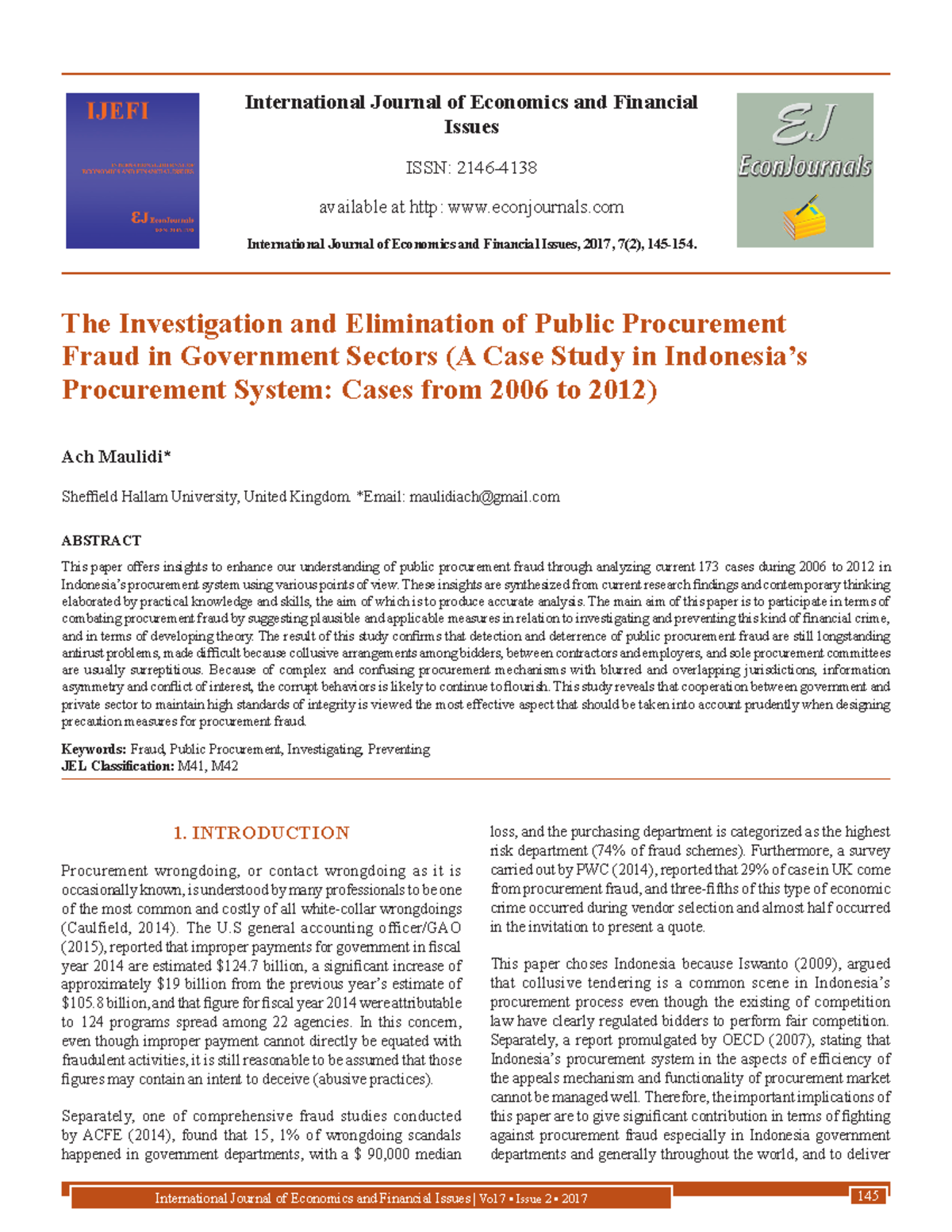 The Investigation and Elimination of Public Procurement Fraud in ...