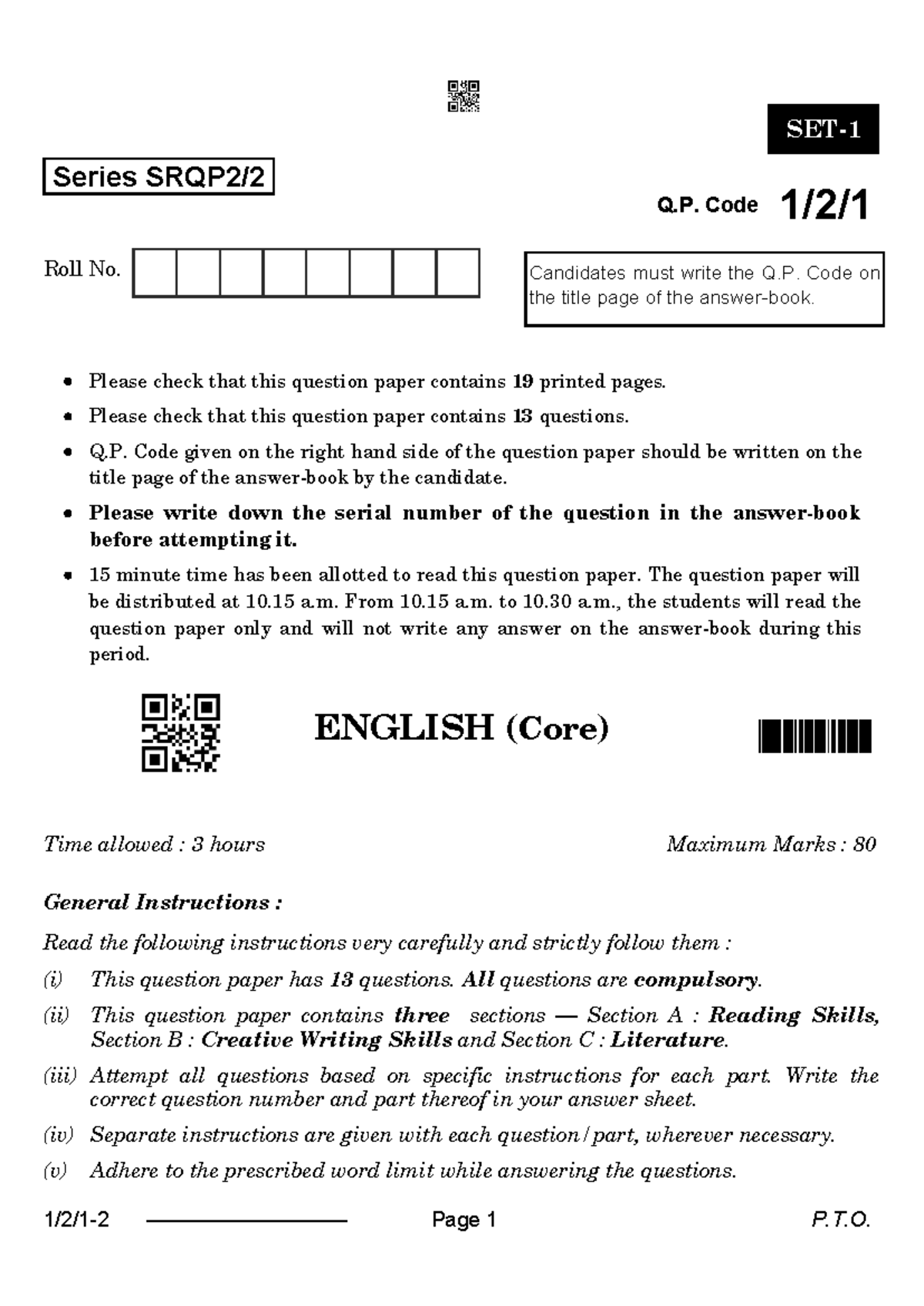 English (Core) Q.P. Code: Comprehensive Exam Paper Analysis - Studocu
