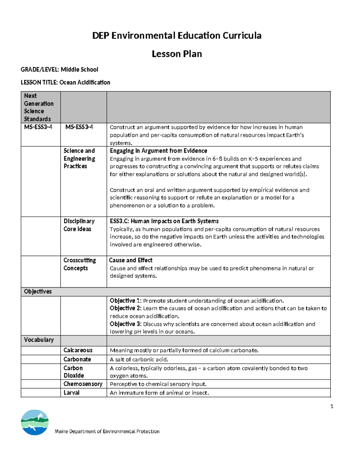 Ocean Acidification Lesson Plan for Middle School - DEP - Studocu