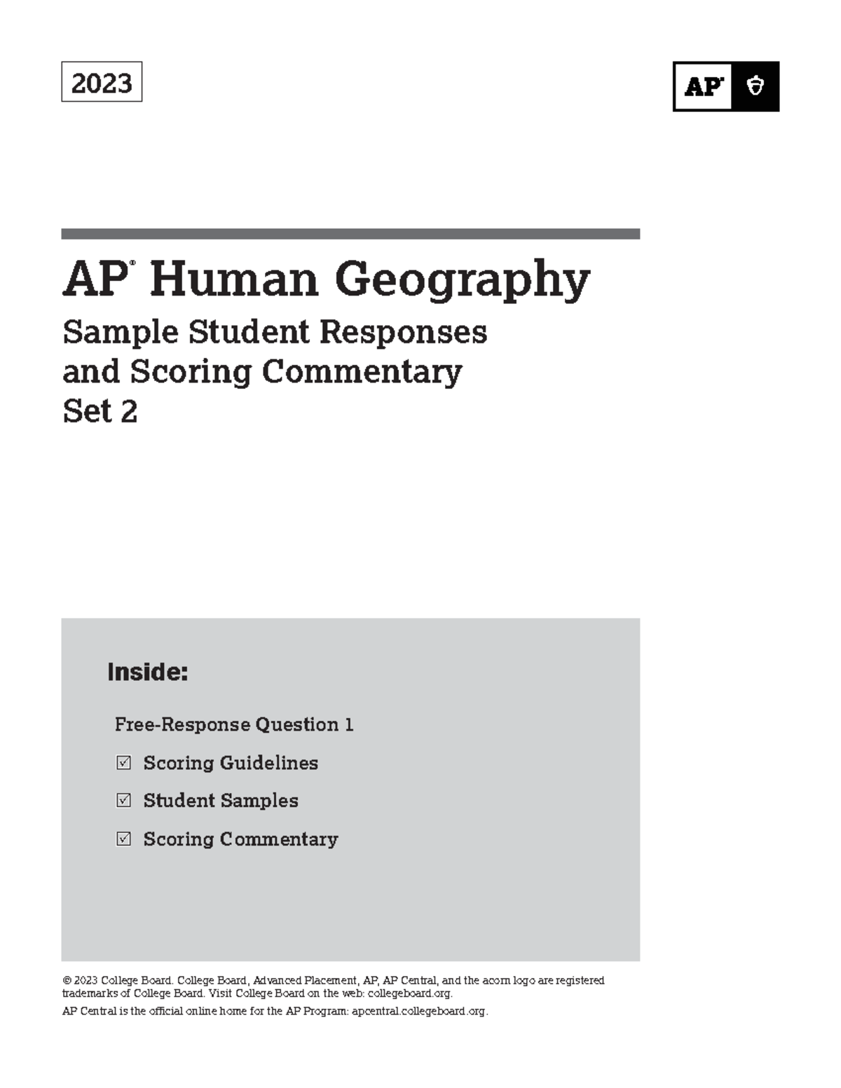 AP® Human Geography Q1 2023 Set 2: Student Responses & Scoring Guide ...
