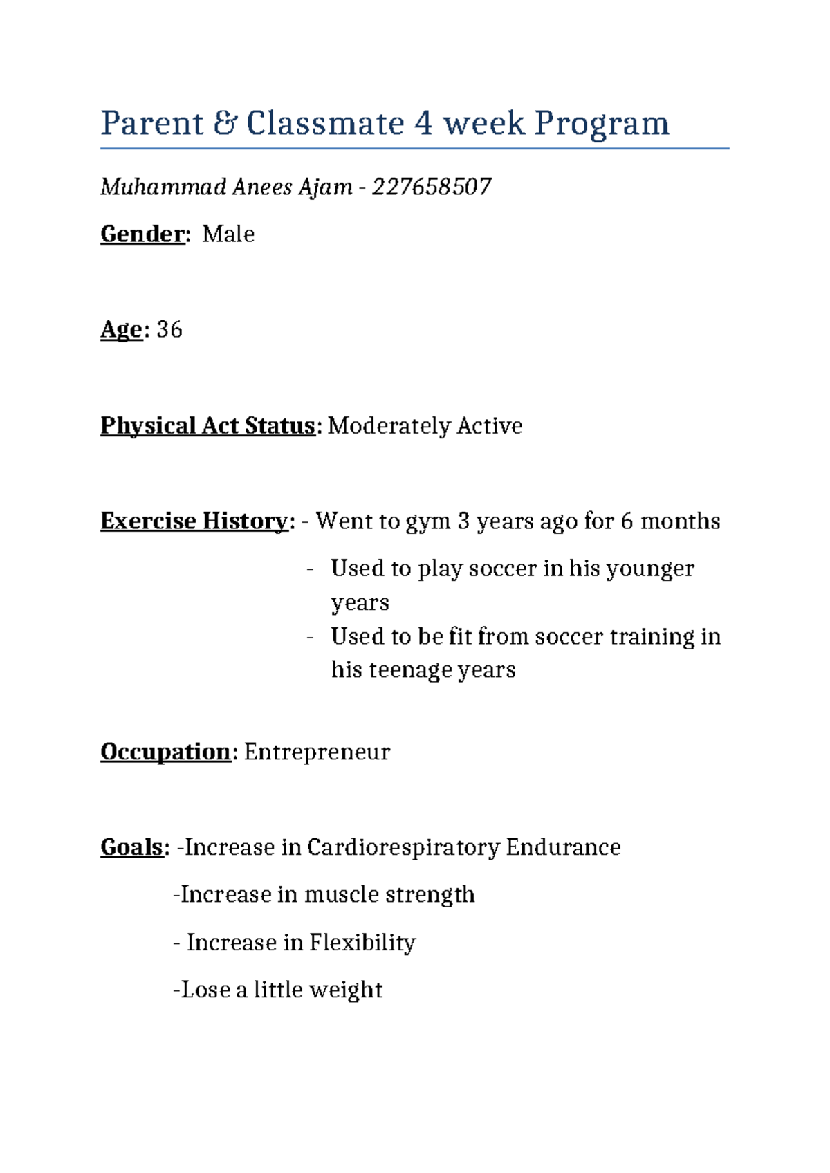 4 week program - summarize this document - Parent & Classmate 4 week ...