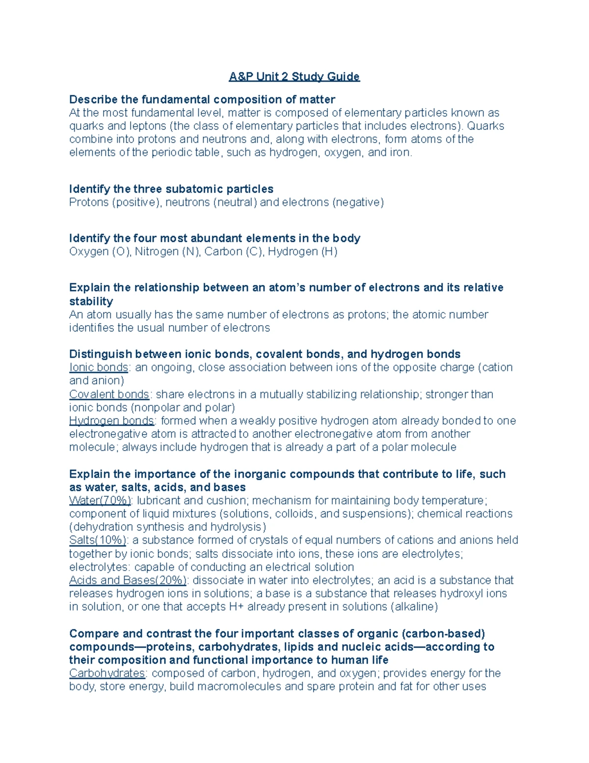 Unit 1 Study Questions Revised (2) - Unit 1 Test Question Pool ...