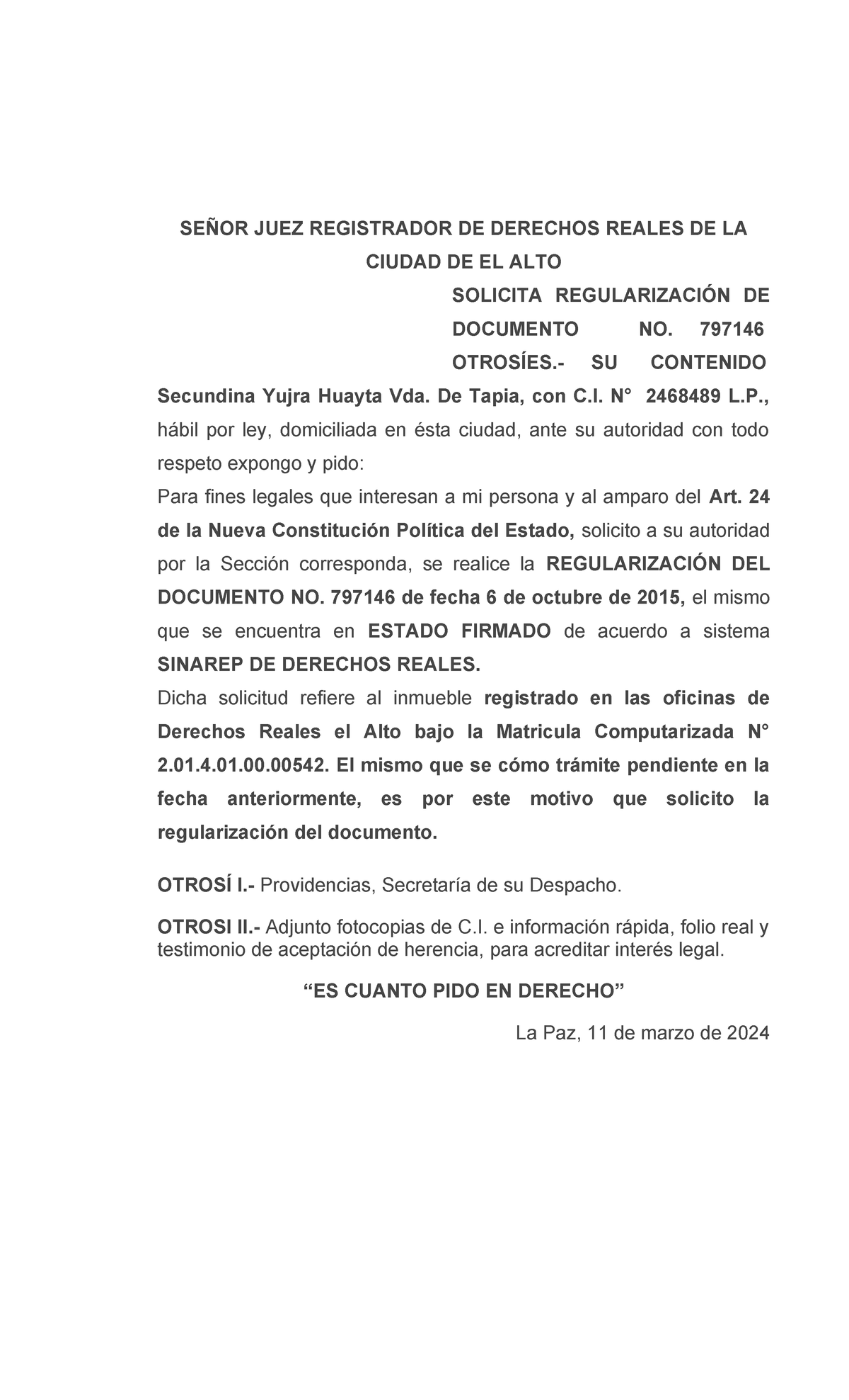 DDRR - Solicitud de Regularización de Documento No. 797146 - Studocu