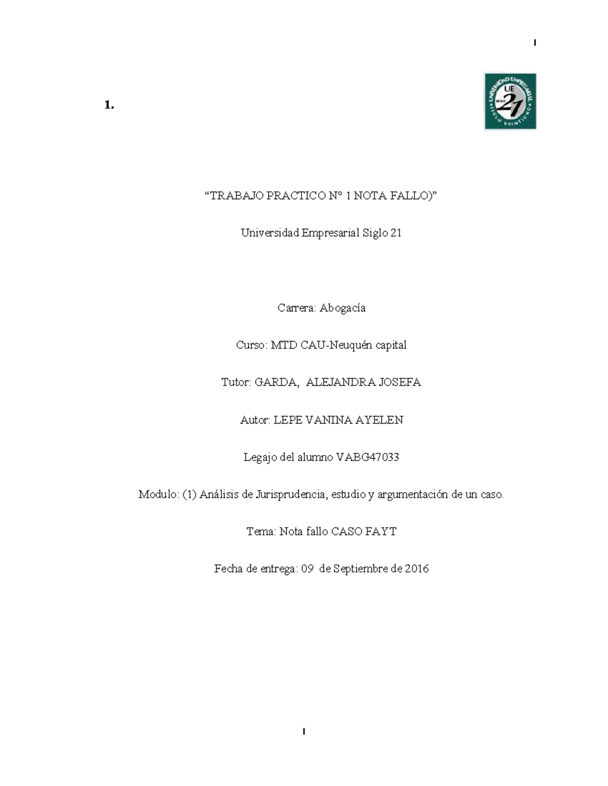 Nota de Fallo CASO FAYT - Análisis de Jurisprudencia MTD 1 - Studocu