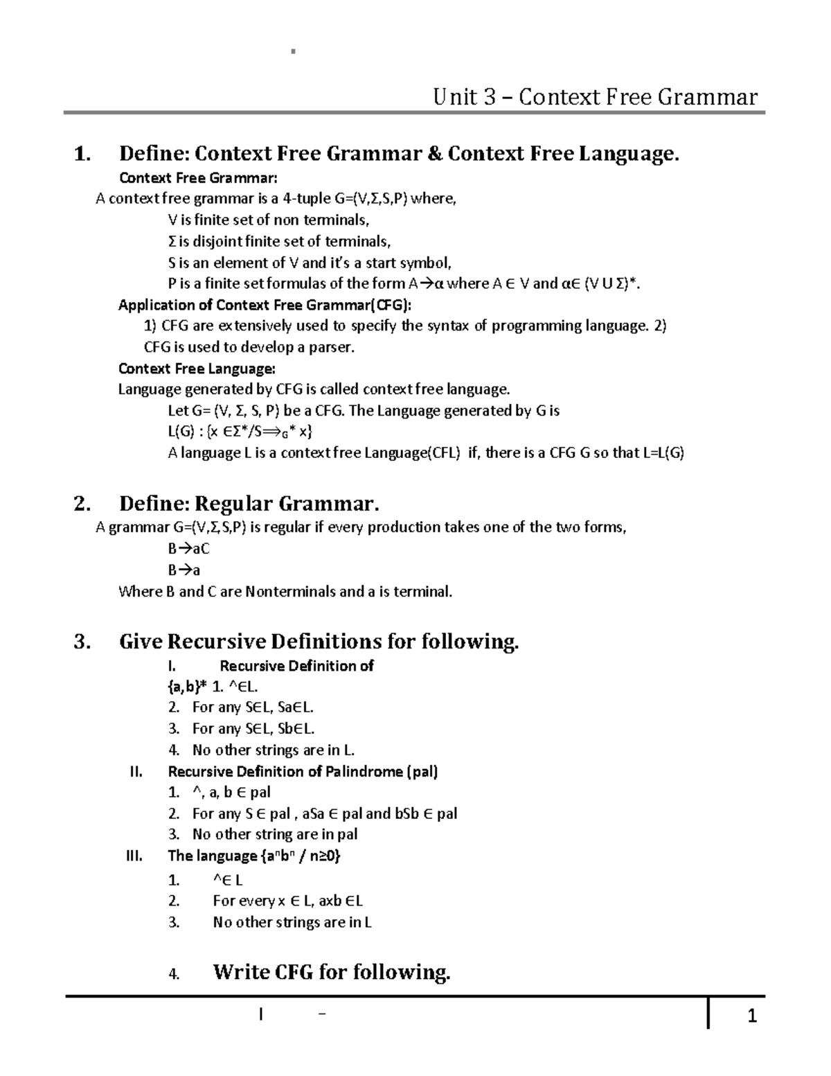 Context Free Grammar - 1. Define: Context Free Grammar & Context Free ...