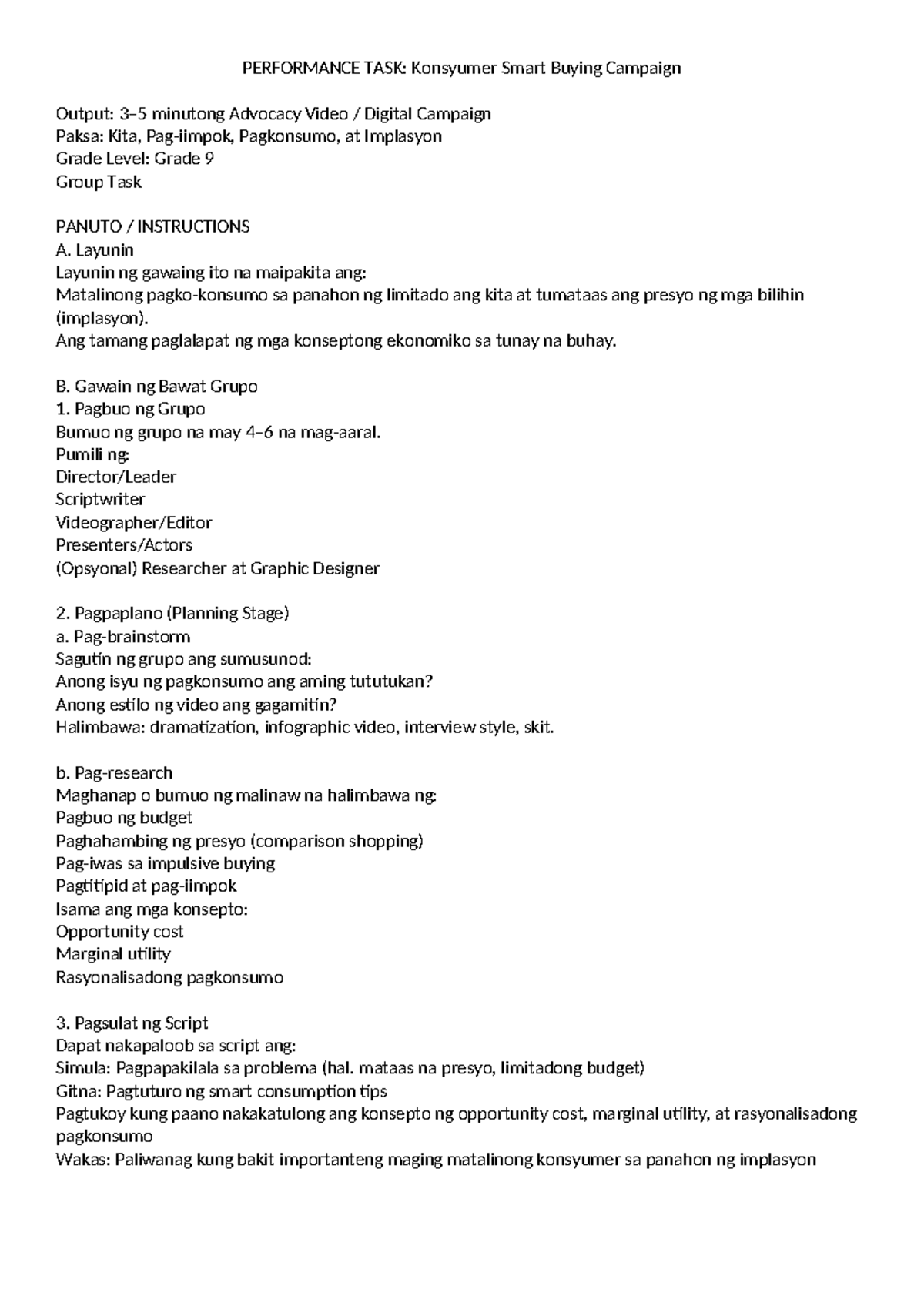 Q3-PT: Konsyumer Smart Buying Campaign Output Video Guidelines - Studocu