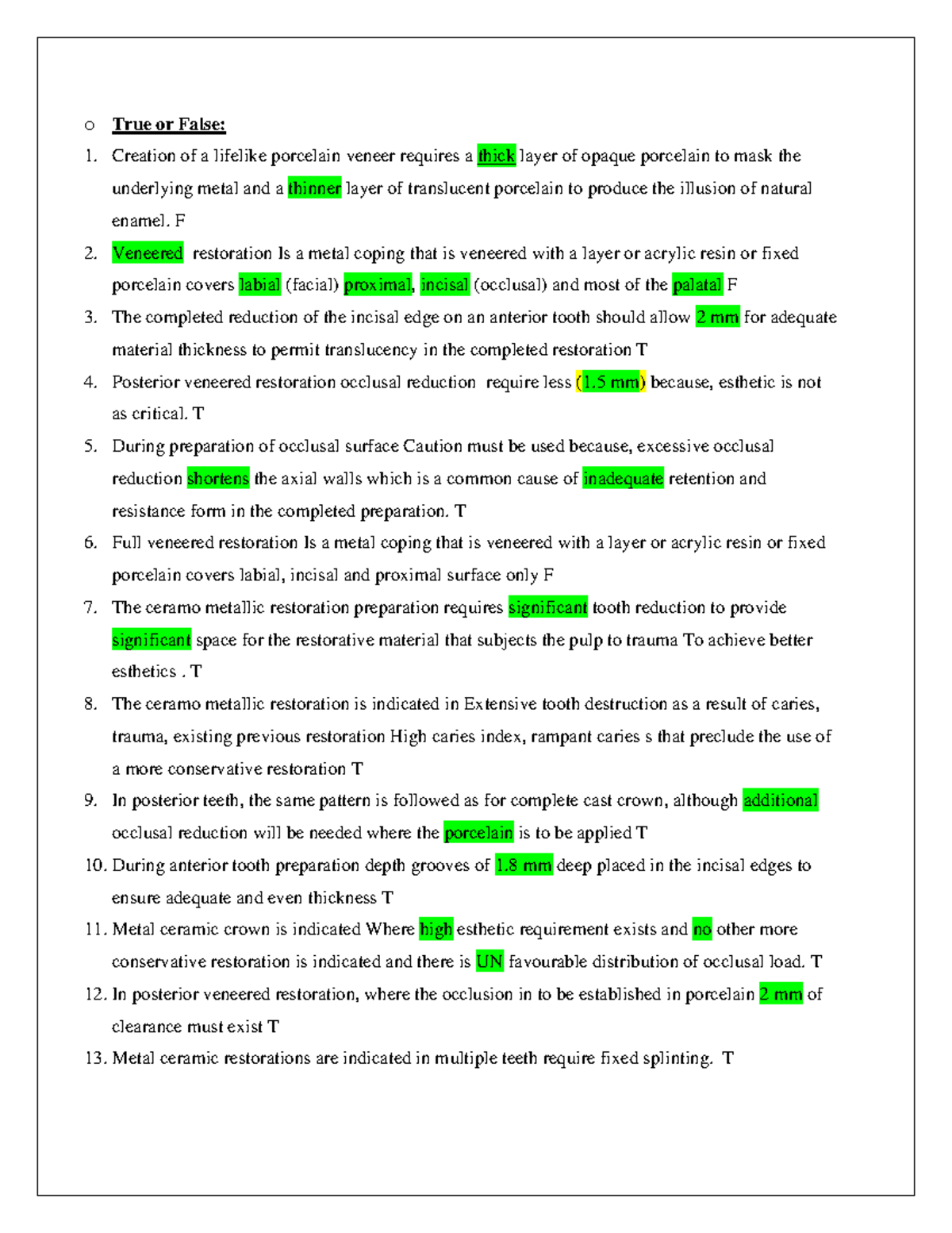 DOC-20250318-WA0089 - True/False & MCQs on Fixed Prosthodontics 302 ...