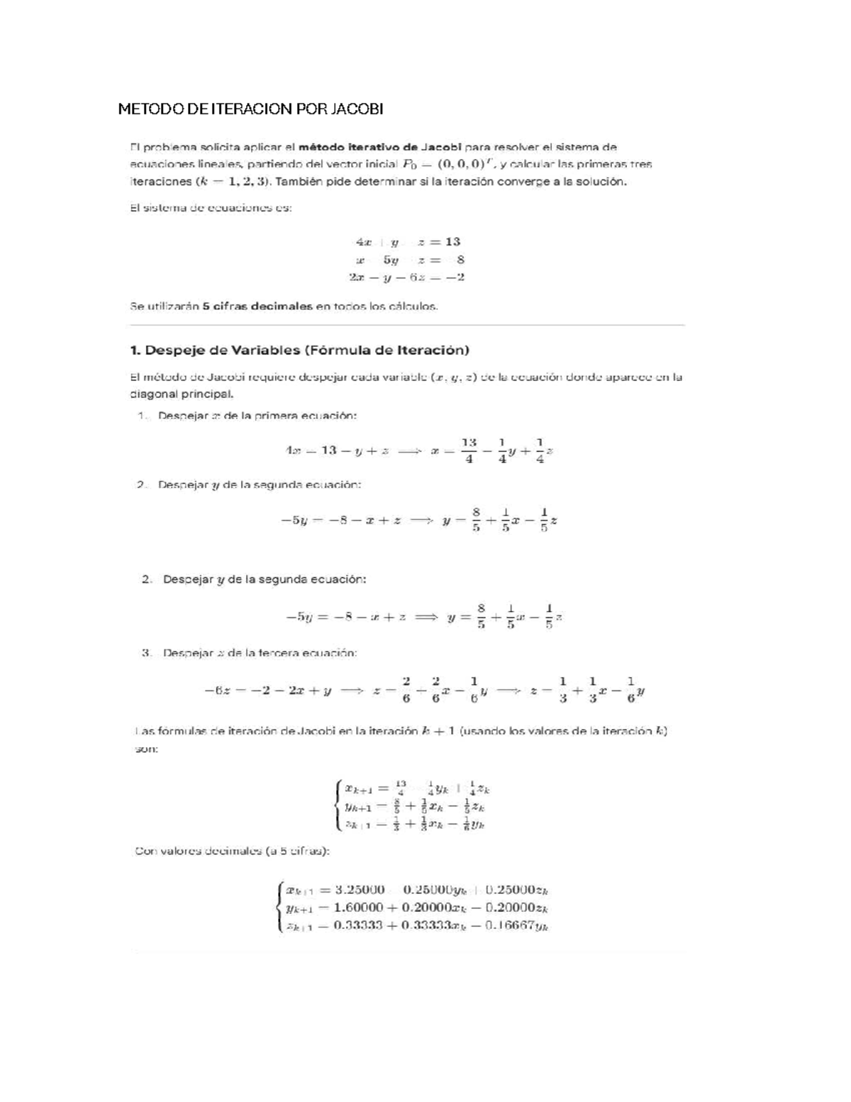 Método de Iteración de Jacobi y Regla del Trapecio - Cálculos y Errores ...