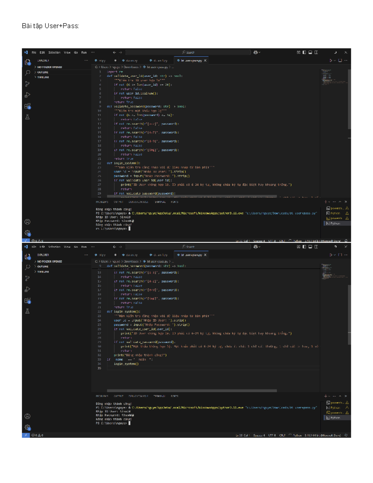Baitapuser+pass - dfgj - Bài tâp File Edit Selection View Go Run ...
