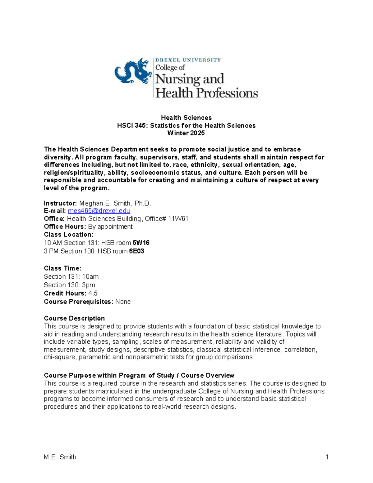 Hsci 345 wint25 syllabus-2 - Health Sciences HSCI 345: Statistics for ...