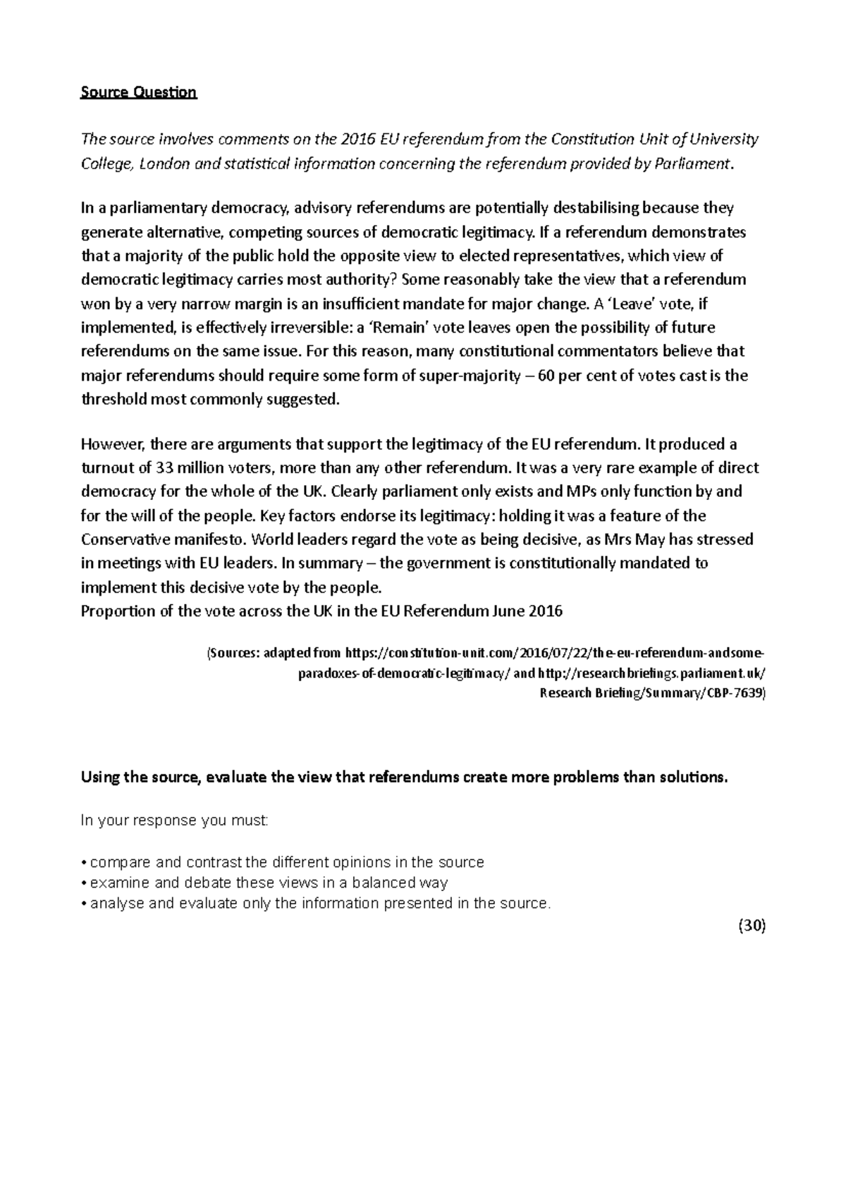 Evaluating the Impact of Referendums: Problems vs. Solutions - GOV 102 ...