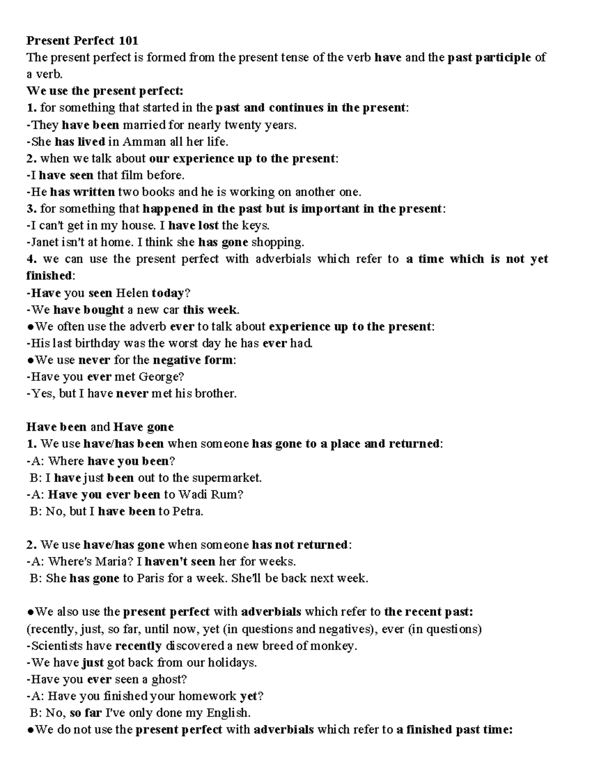 Present Perfect 101: Understanding Basic English Tenses - Studocu