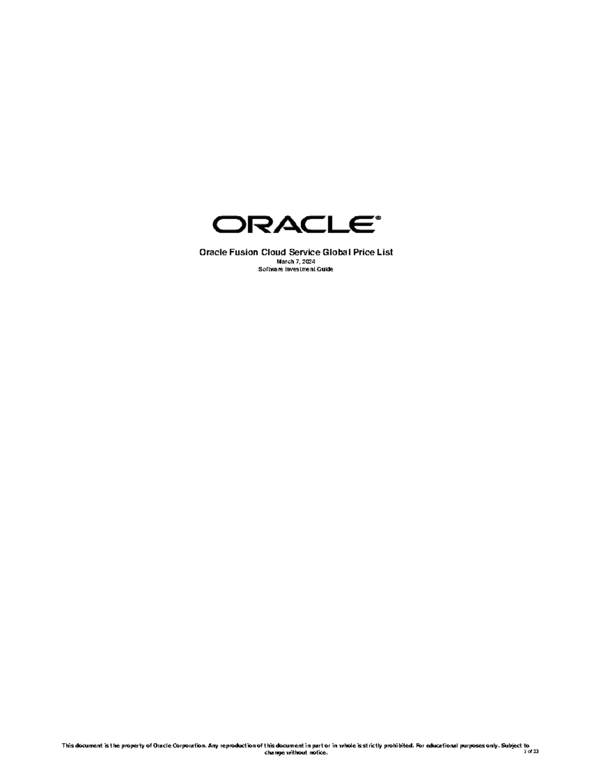 Oracle Fusion Cloud Service Global Price List - March 2024 - Studocu