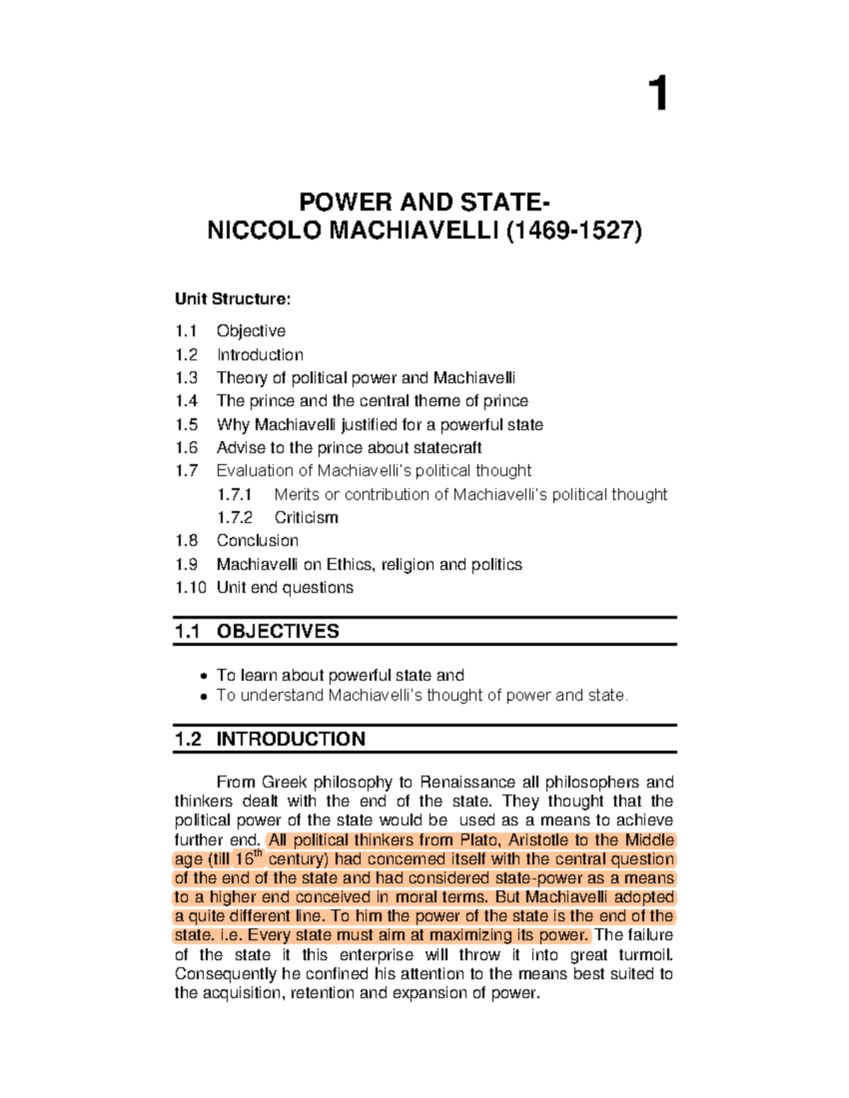Machiavelli on Power and State: A Study of 'The Prince' (POL 101) - Studocu