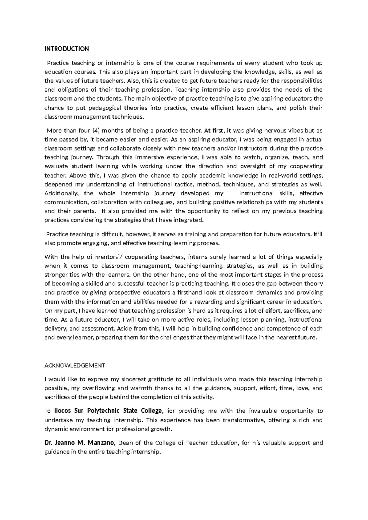 Teaching Internship Reflection - Field Study Insights - Studocu