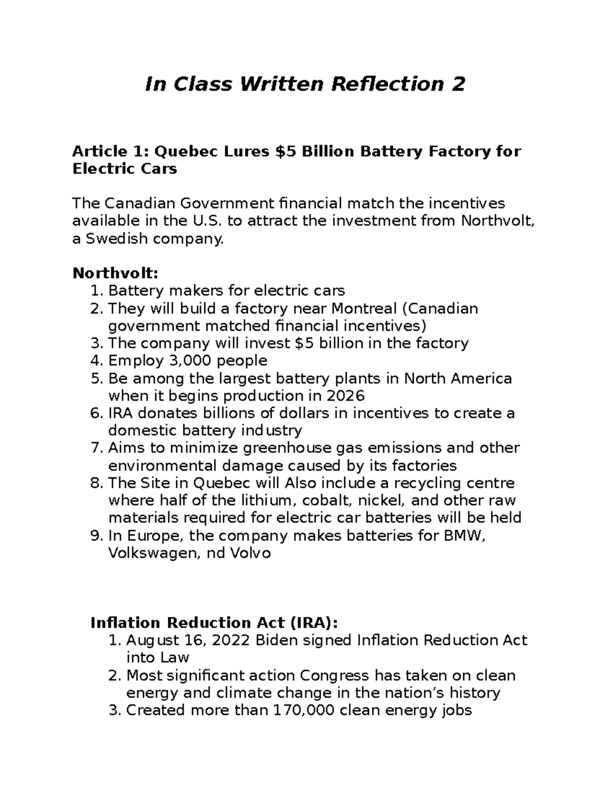 In Class Written Reflection 2 - to attract the investment from ...