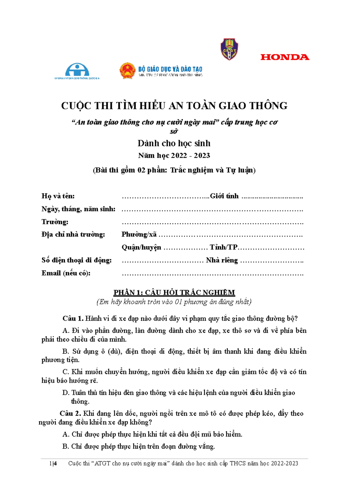 2 De-thi-cho-Hoc-sinh-THCS Final - 1 |4 Cuộc thi “ATGT cho nụ cười ngày mai” dành cho học sinh ...