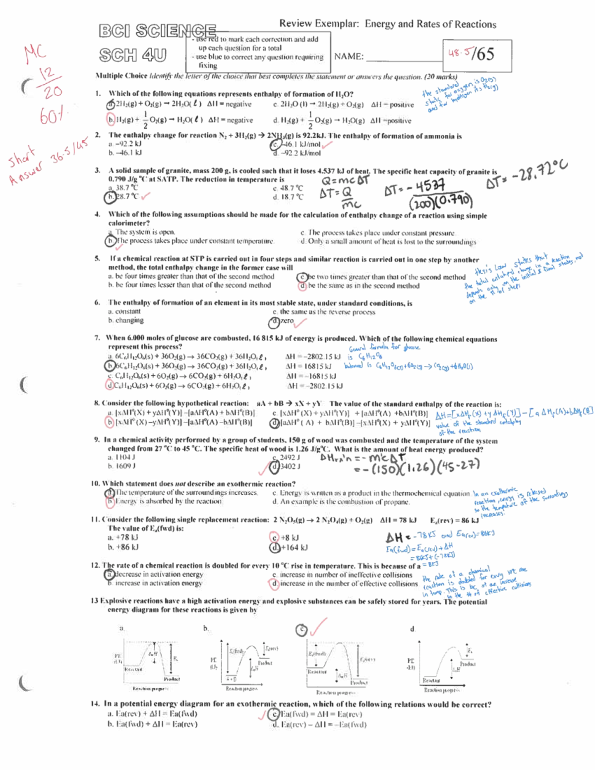 Review Exemplar: Energy & Rates of Reactions SCH 4U - Studocu
