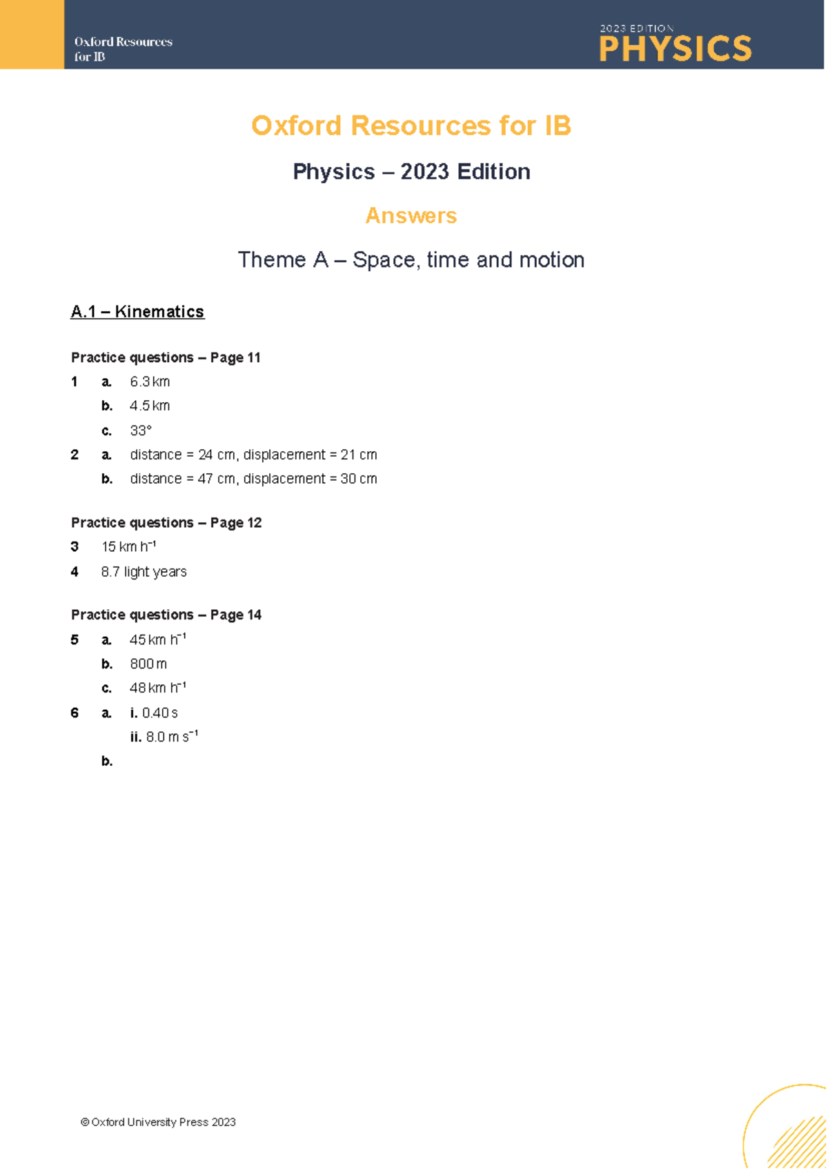 IB Physics Answers Theme A: Space, Time, and Motion (2023 Edition ...