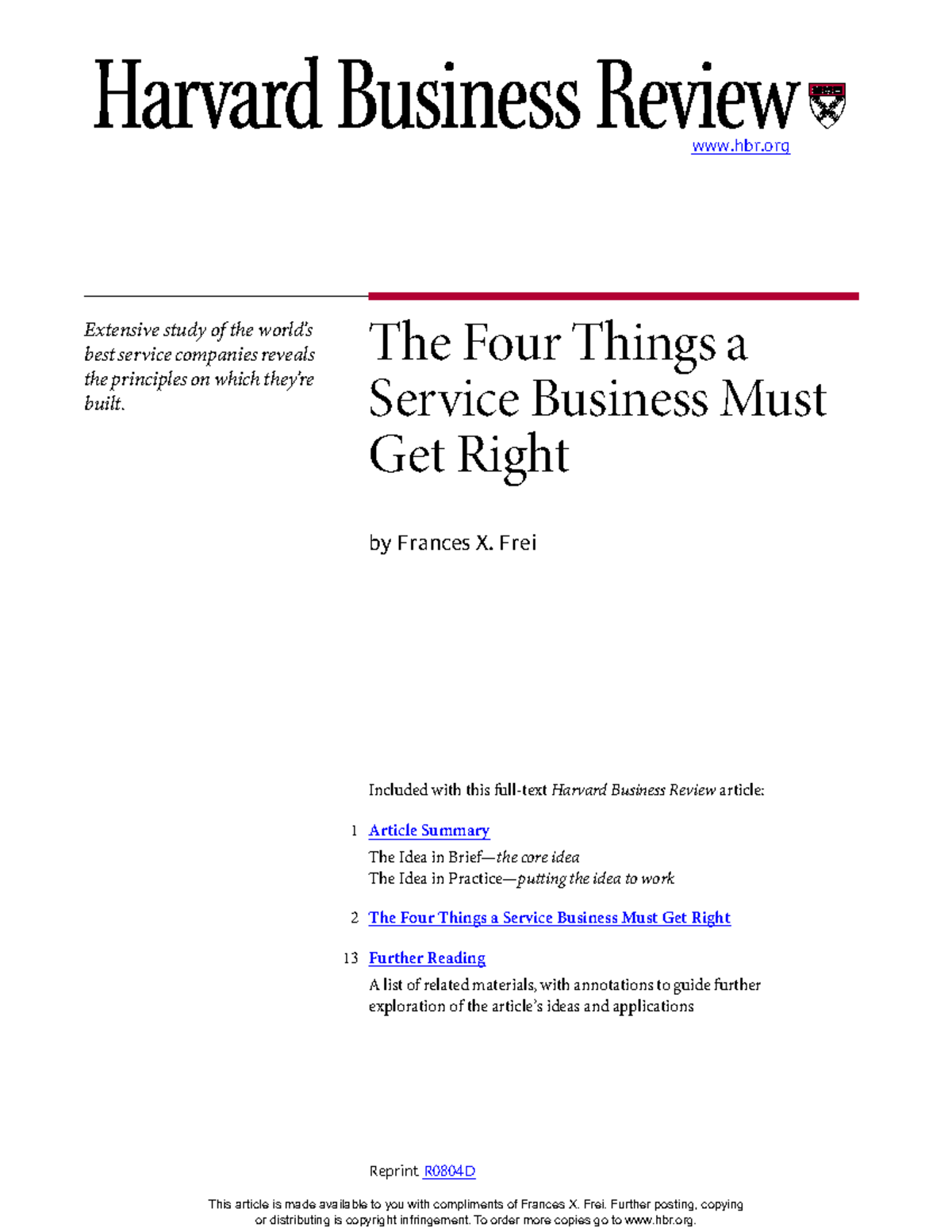 P2: The Four Key Elements for Service Business Success - Studocu