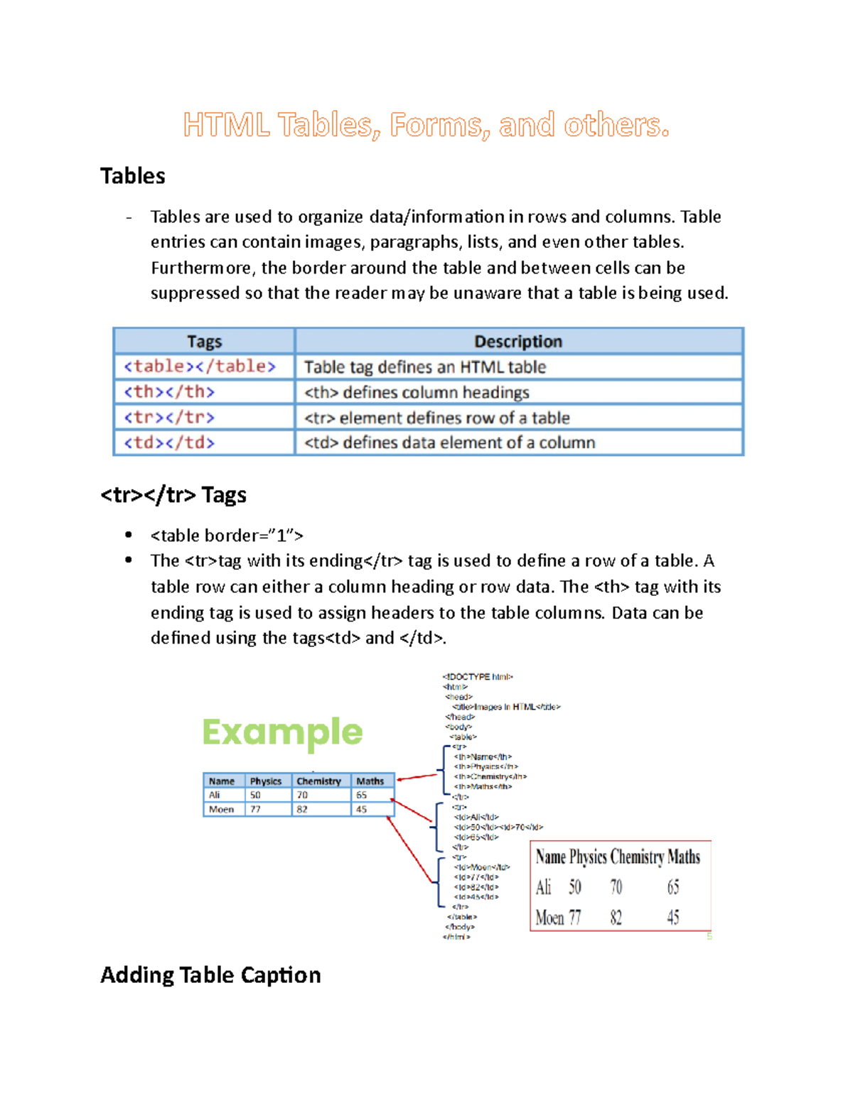 HTML tables, forms and more - HTML Tables, Forms, and others. Tables ...