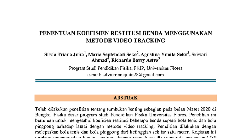 PENENTUAN KOEFISIEN RESTITUSI BOLA DENGAN VIDEO TRACKING (PEND.FISIKA ...