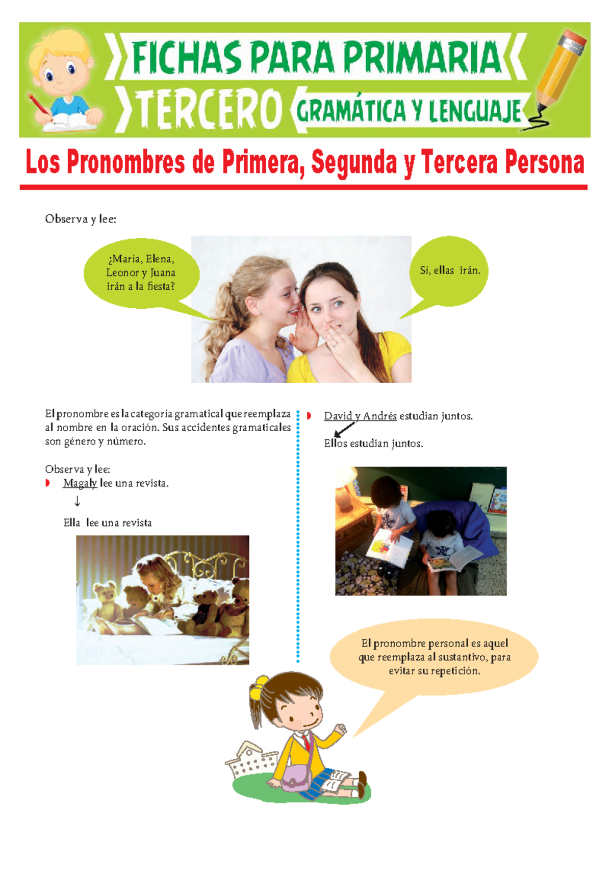 Los Pronombres de Primera Sergiounda y Tercera Persona - Observa y lee ...