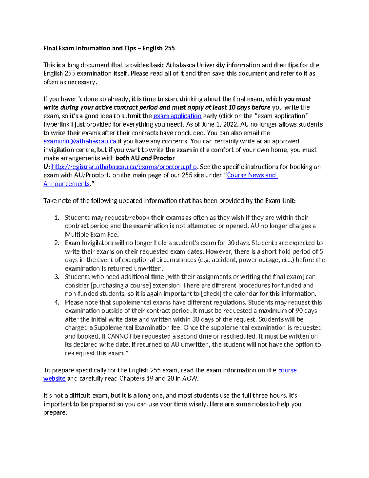 Final Exam Tips and Info for English 255 - Essential Guidance - Studocu
