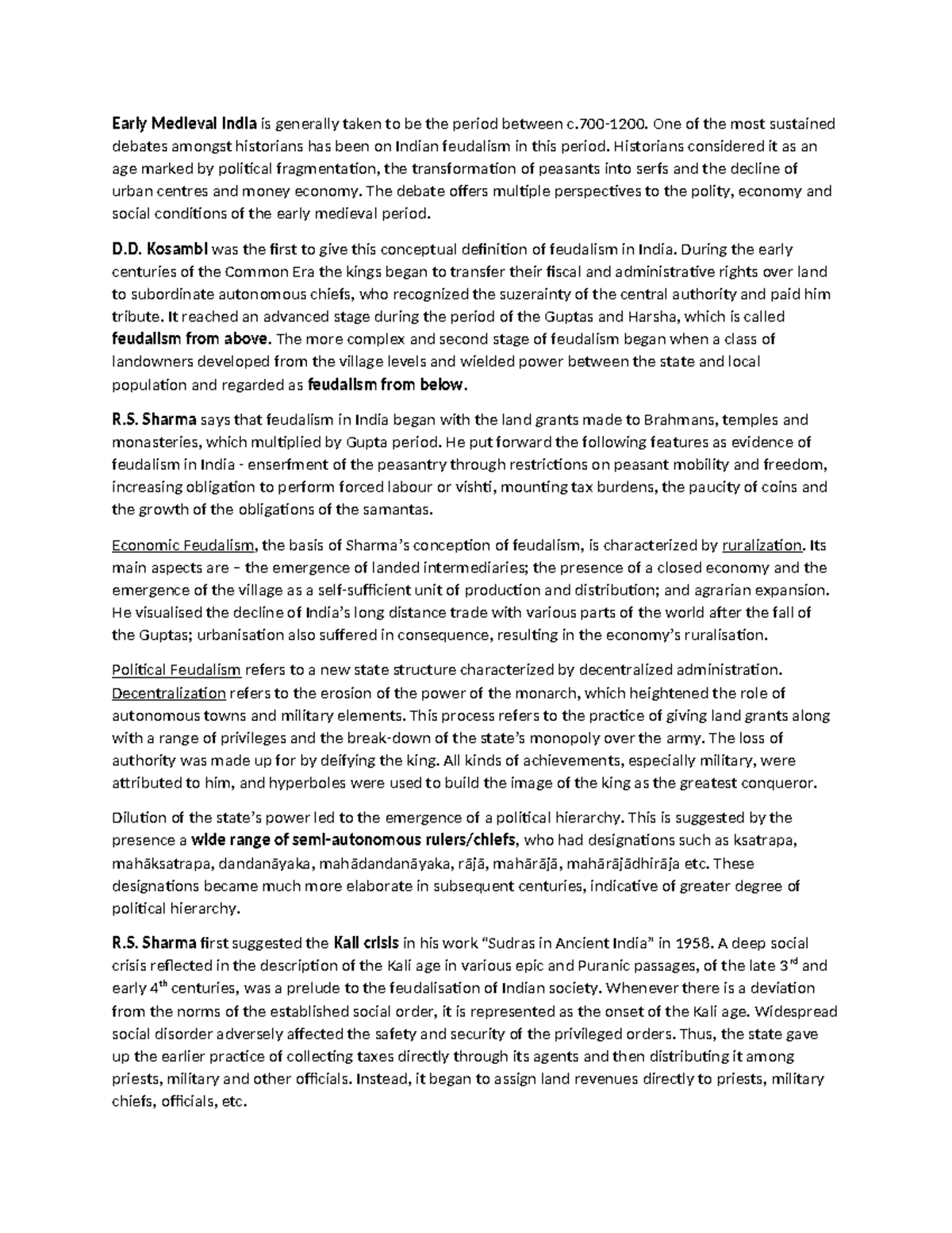 Feudalism Debate in Early Medieval India: Perspectives & Impacts - Studocu