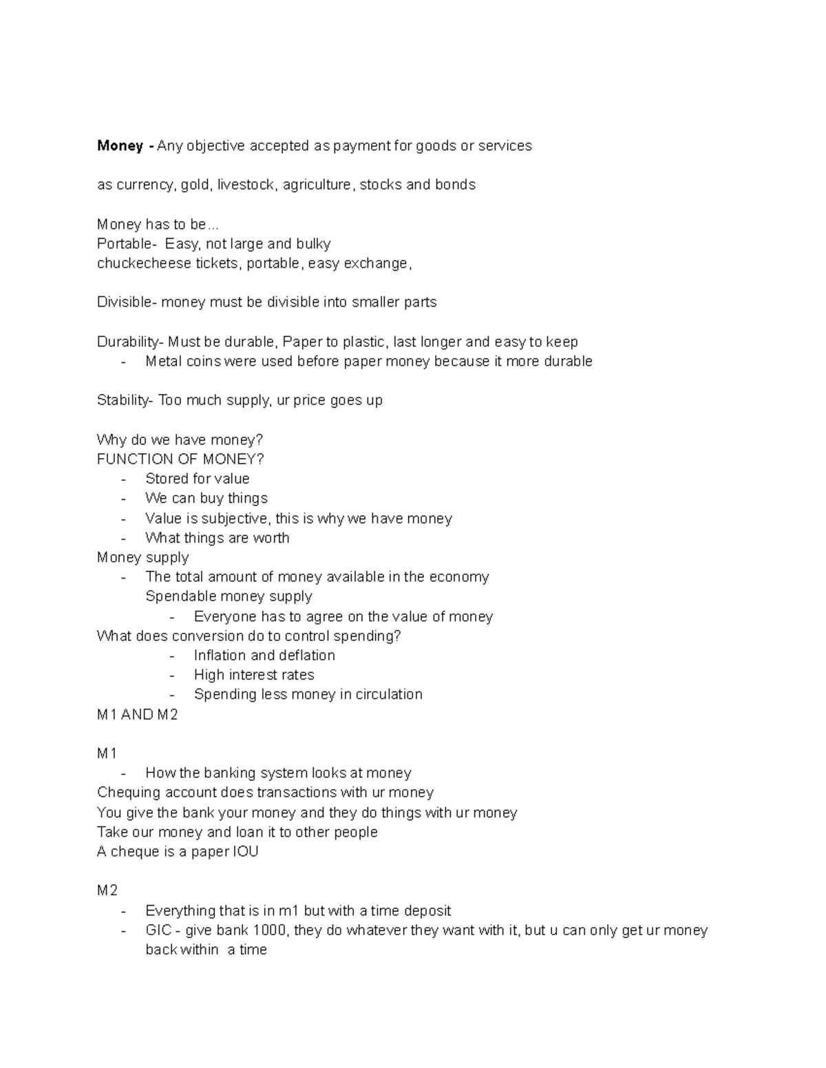 BAM101 - Chapter 7: Understanding Money and Its Functions - Studocu