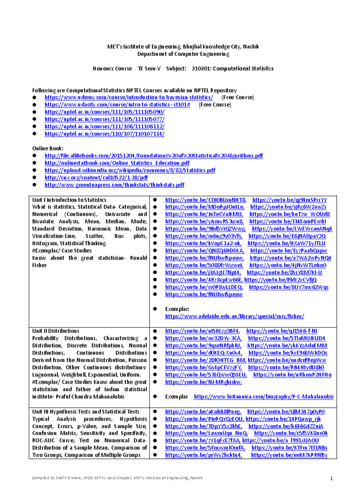 TE 310301: Computational Statistics NPTEL Course Overview - Studocu