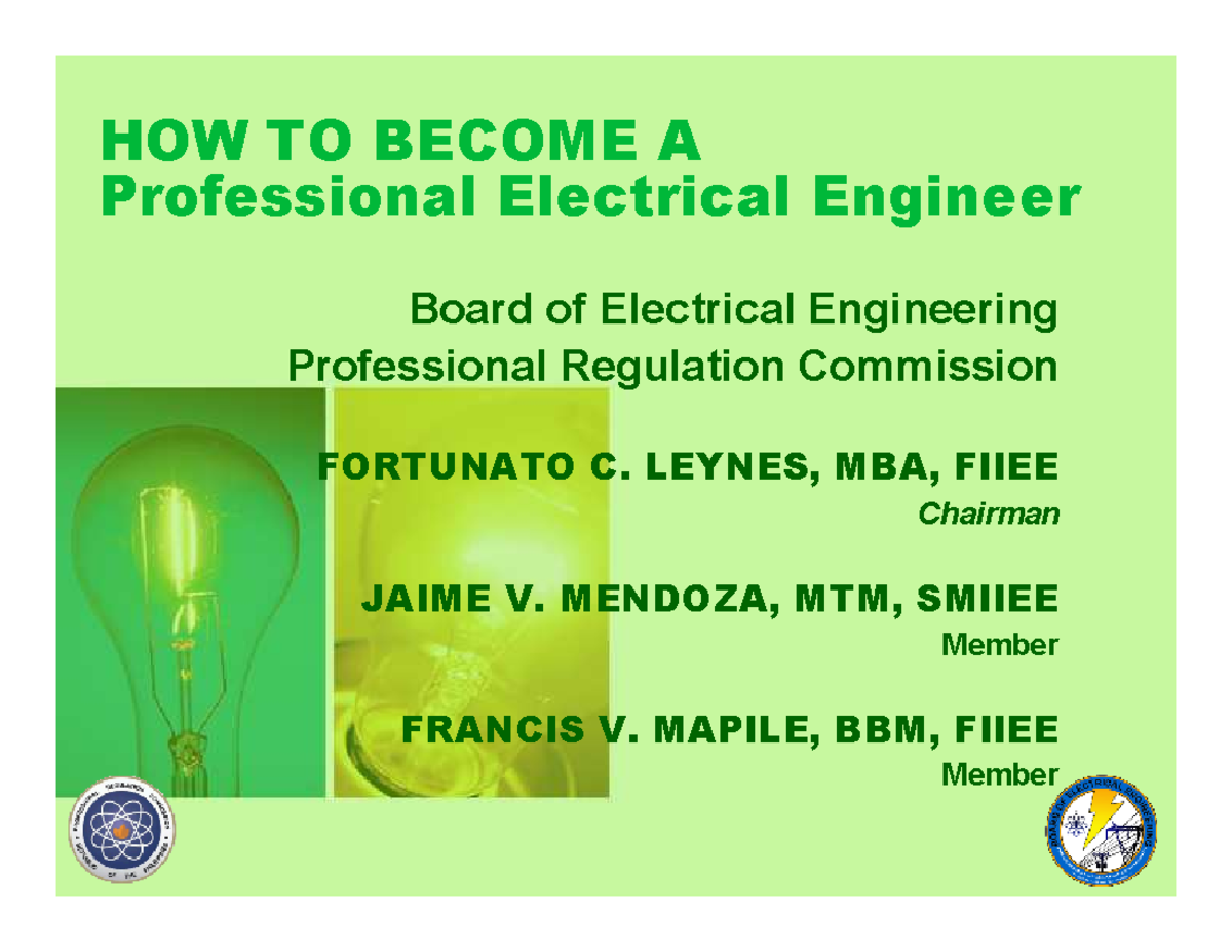 Steps to Becoming a Licensed Professional Electrical Engineer (PEE) in the Philippines - Studocu