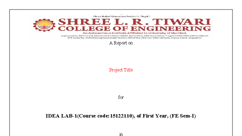 IDEA LAB I Project Report (15122110) - First Year IT - Studocu