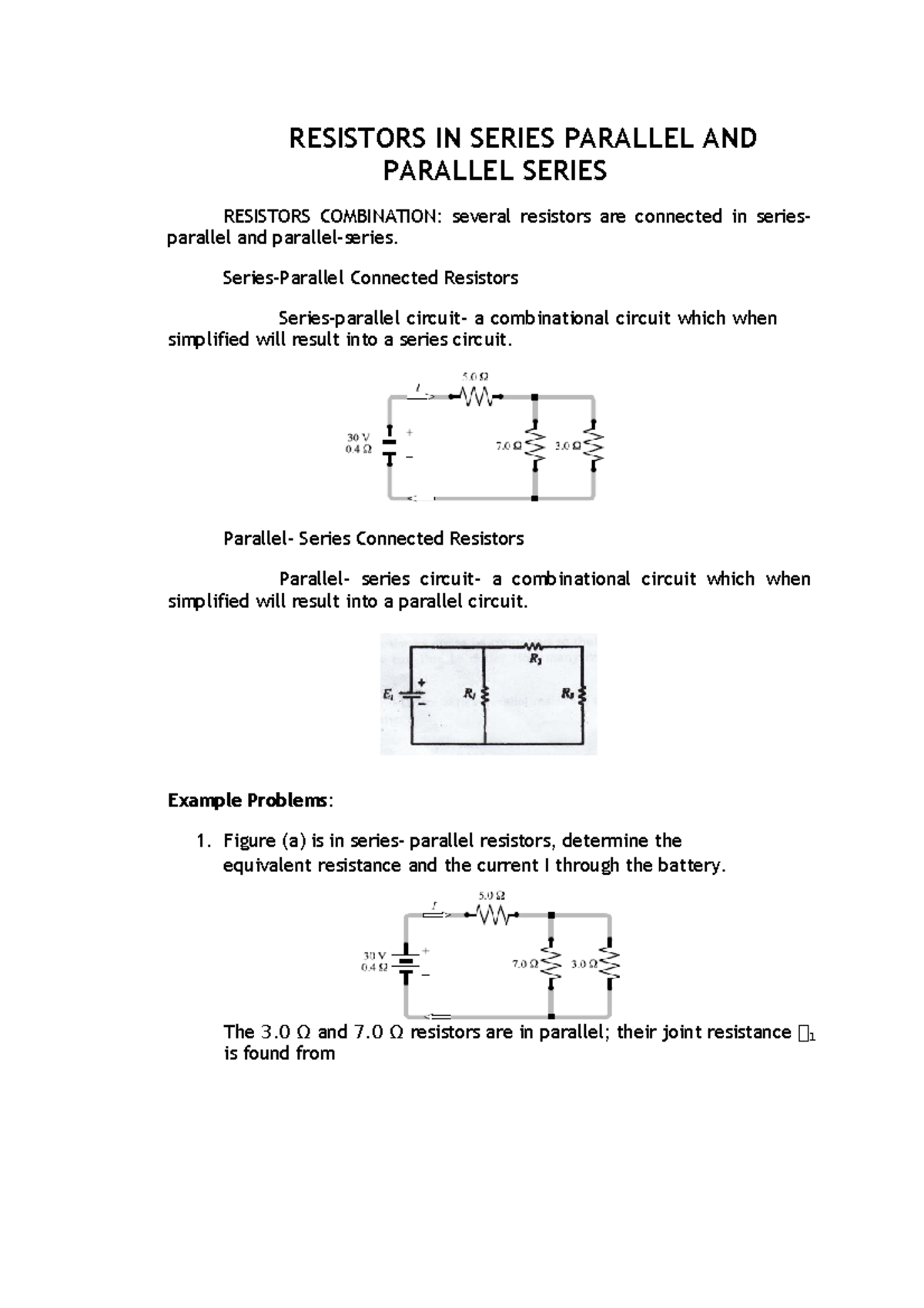 Resistors in Series-Parallel & Parallel-Series: Concepts & Problems ...