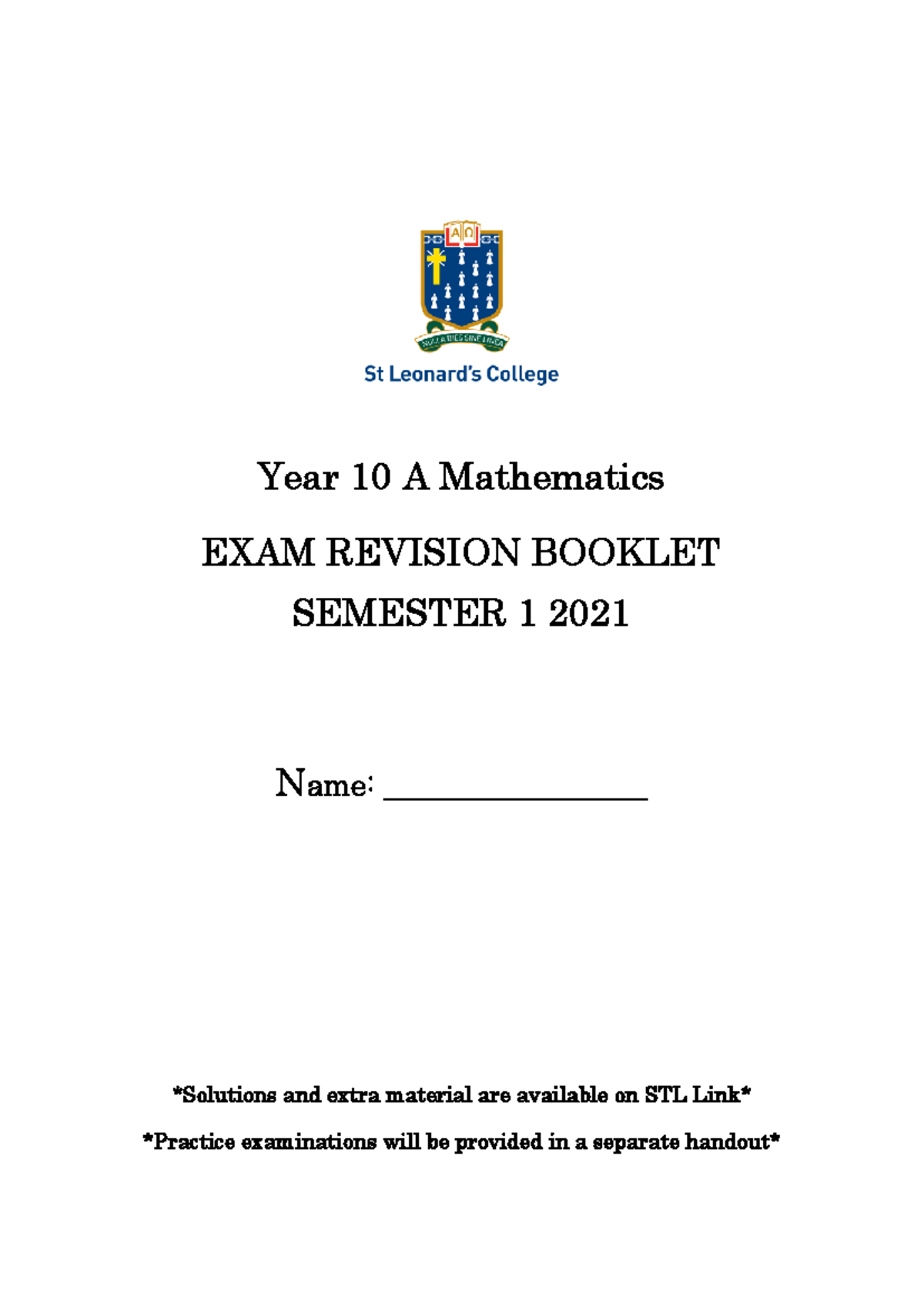 Year 10A Mathematics Final Exam Revision Booklet - Studocu