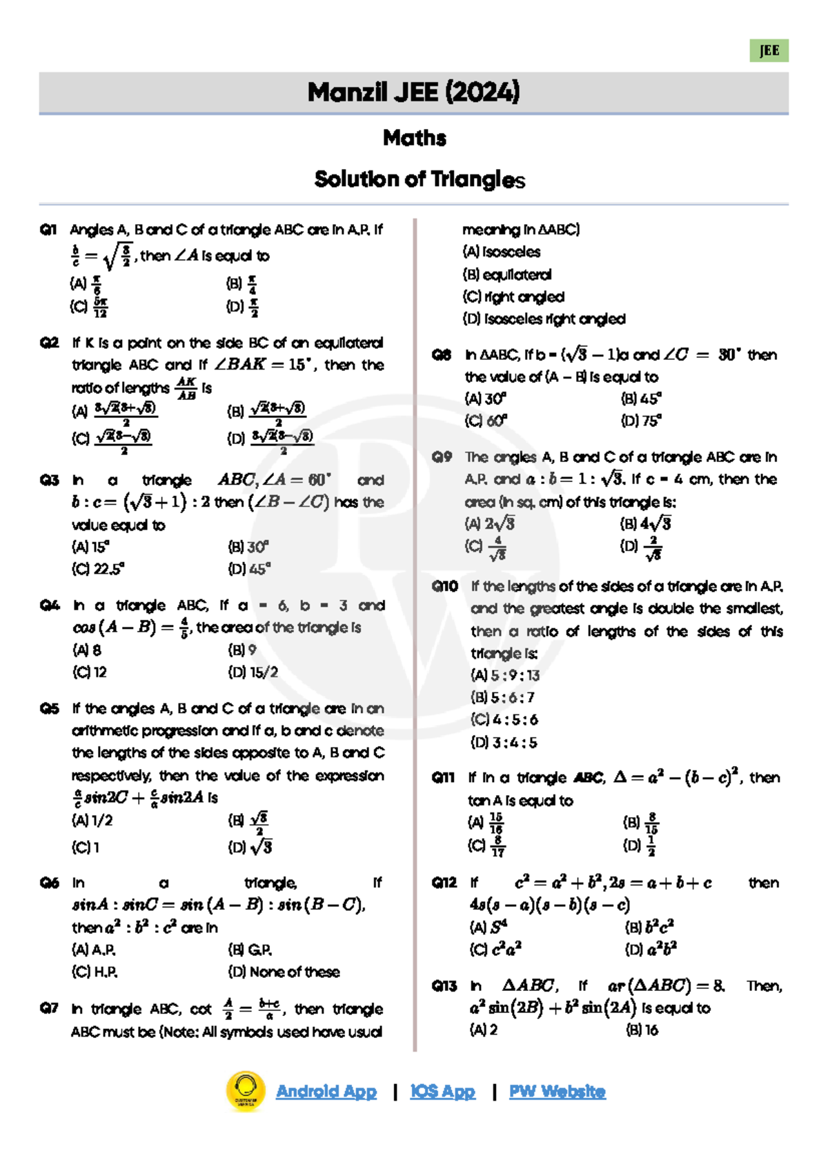 SOT DPP - Triangle Geometry Practice Questions and Solutions - Studocu