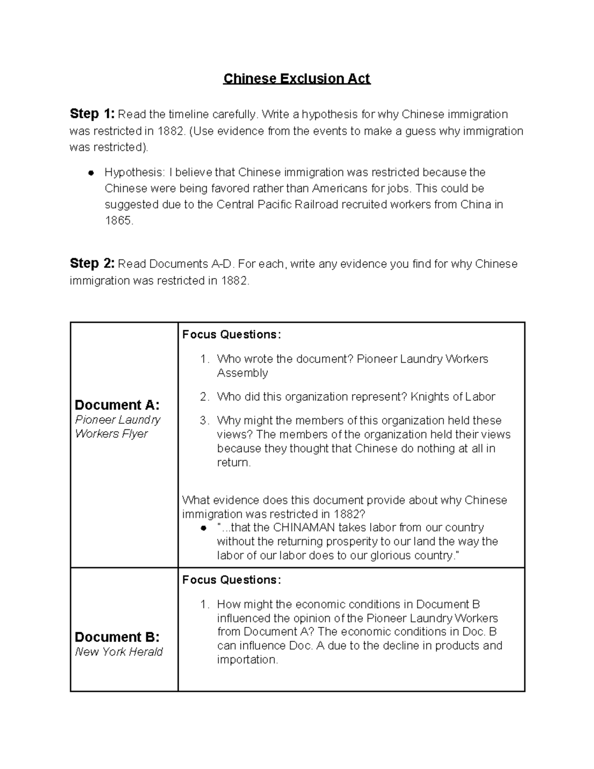Chinese Exclusion Act: Evidence and Implications (HIST 100) - Studocu