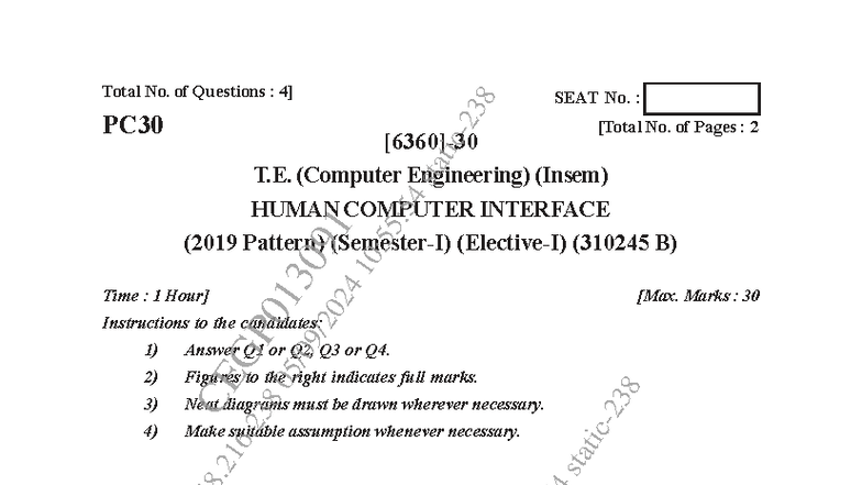 HCI 310245 B Insem 2024 PYQ - Human Computer Interface Exam Questions - Studocu