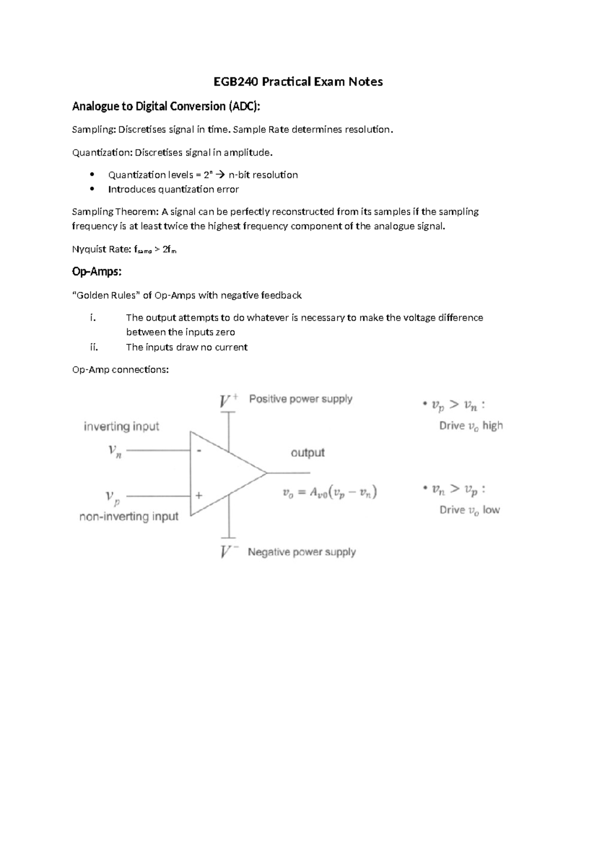 EGB240 Practical Exam Study Notes: ADC, Op-Amps, and Filters - Studocu